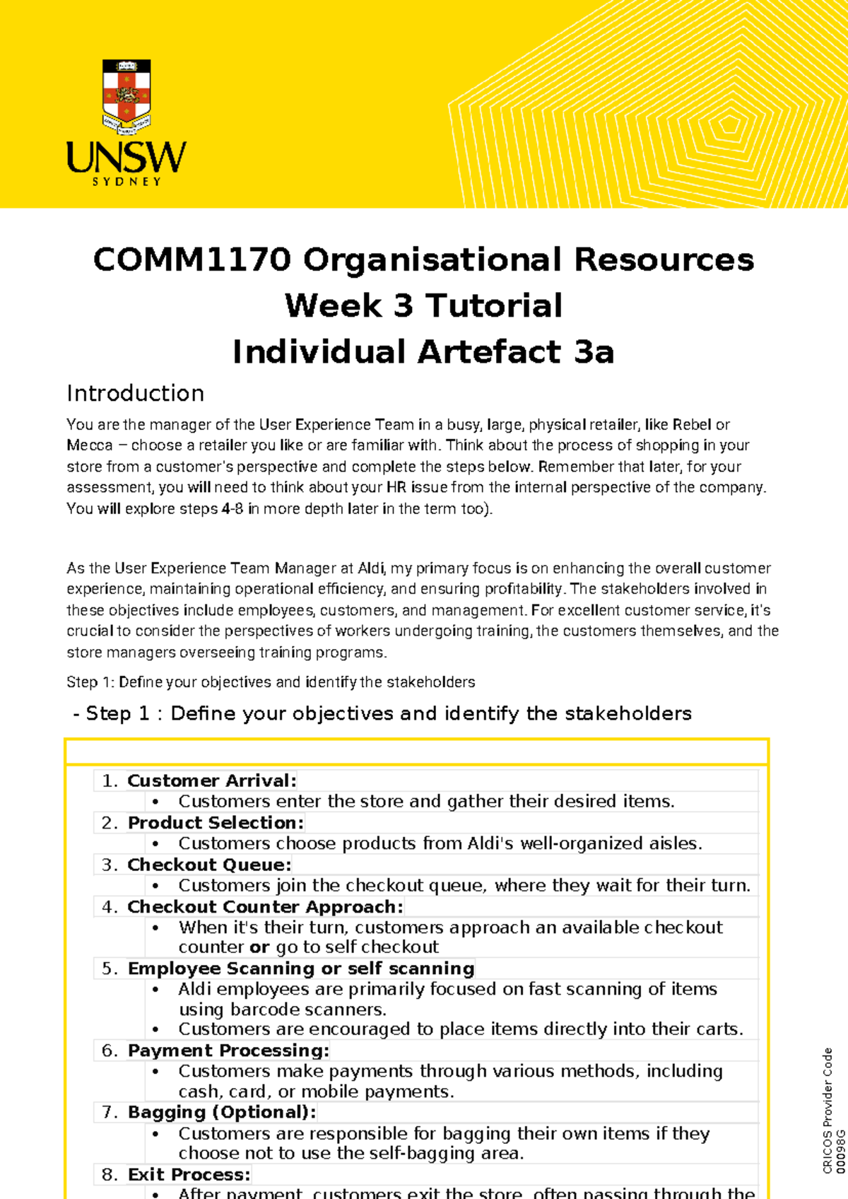 V2 Tutorial Worksheet 1 (Artefact 3a) - COMM1170 Organisational ...