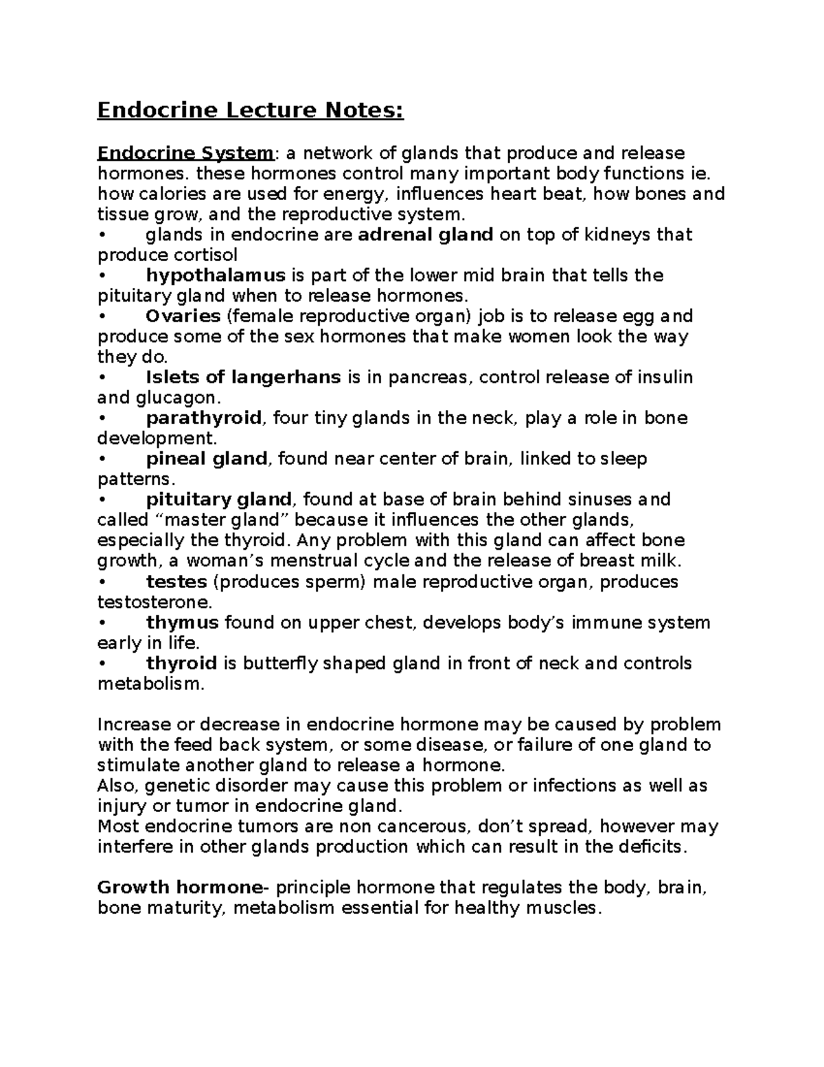 Endocrine Lecture Notes - Endocrine Lecture Notes: Endocrine System: a ...