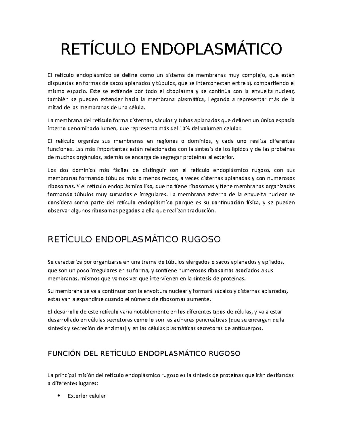 El retículo endoplasmático liso y rugoso, funciones y características ...