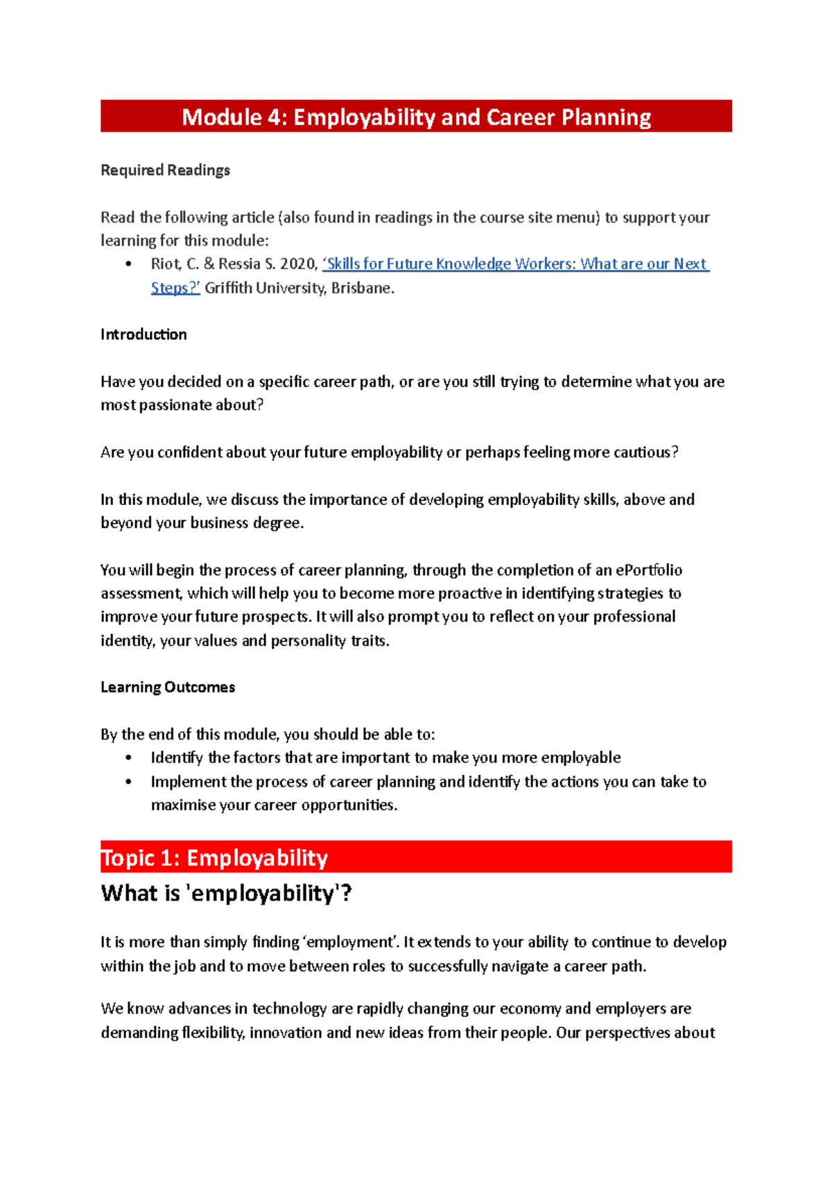 Module 4- Employability and Career Planning - Module 4: Employability ...