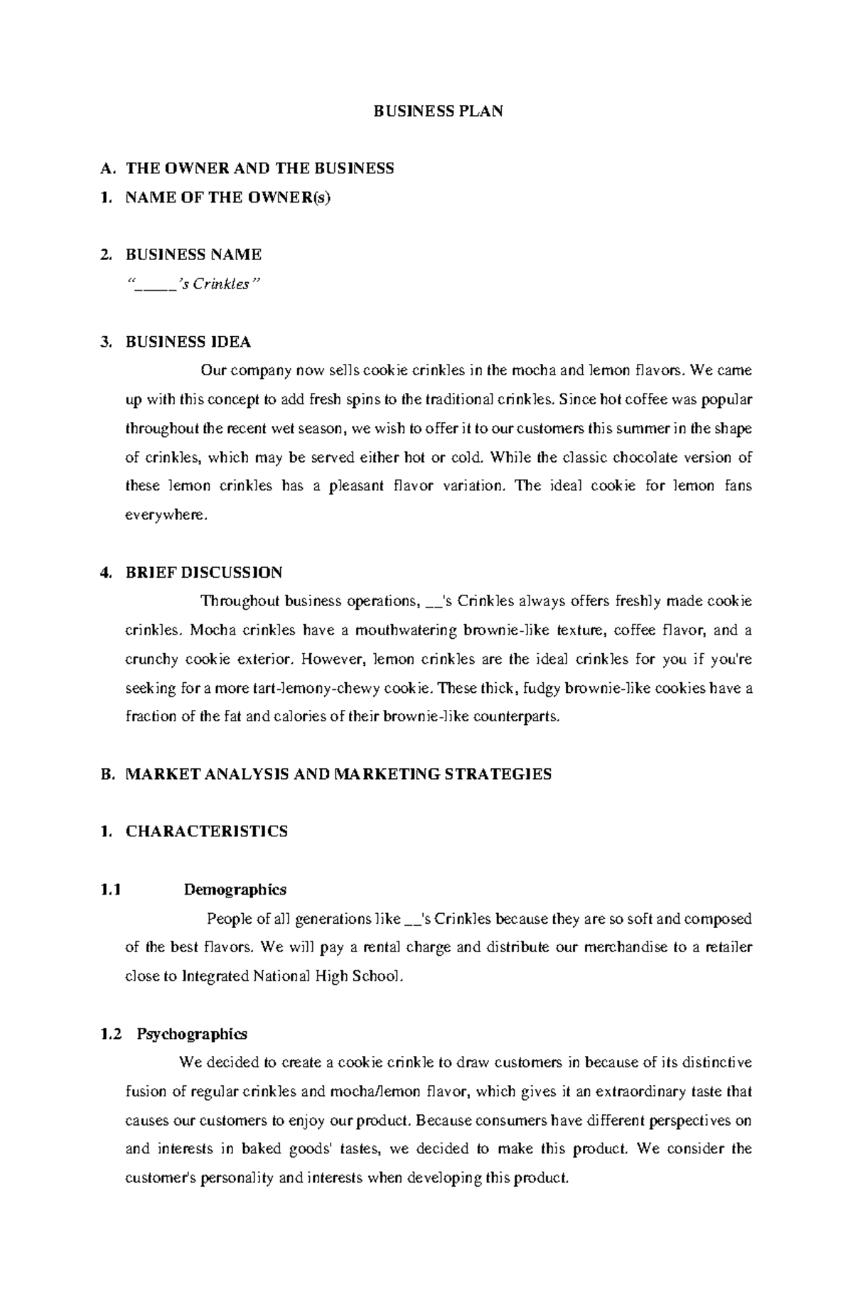 Business Plan - samp - BUSINESS PLAN A. THE OWNER AND THE BUSINESS 1 ...