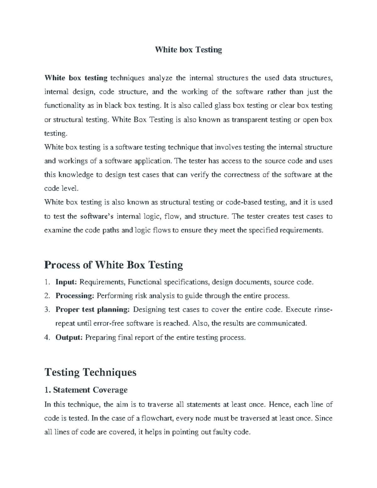 S3 SLO1 White box Testing Technique - White box Testing White box ...