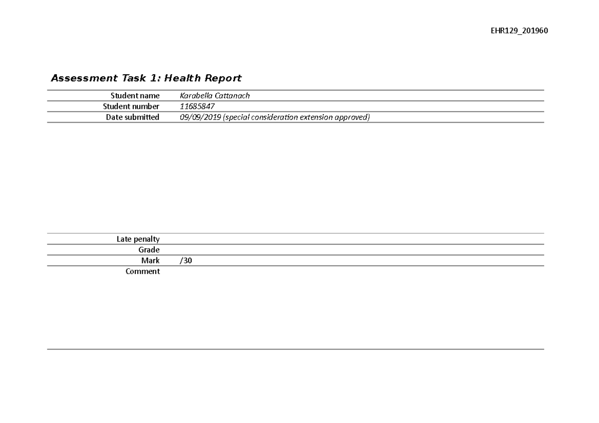 Assessment 1 - Health Report - Assessment Task 1: Health Report Student ...