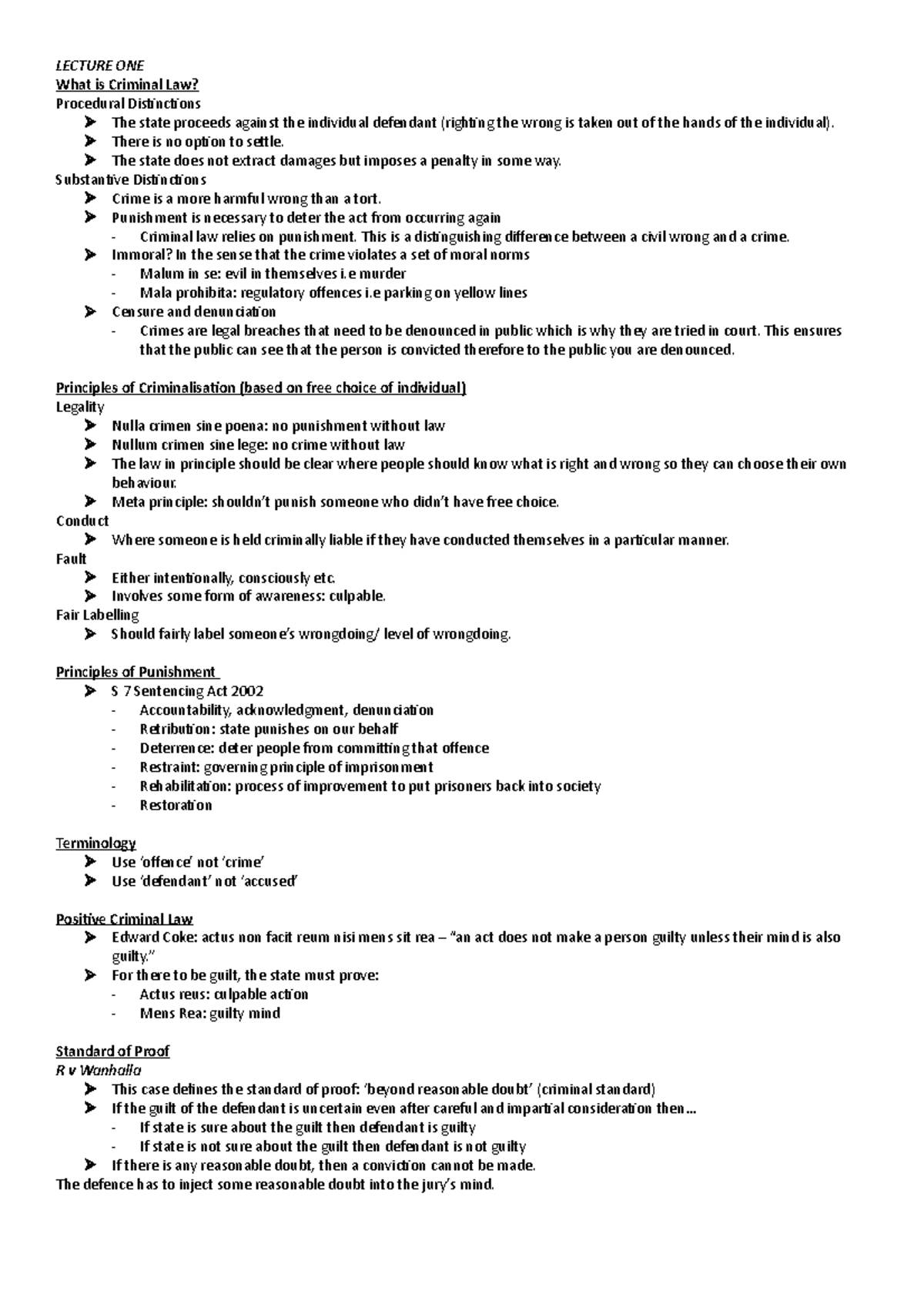 Crimes Study - Entire year Course notes - LECTURE ONE What is Criminal ...