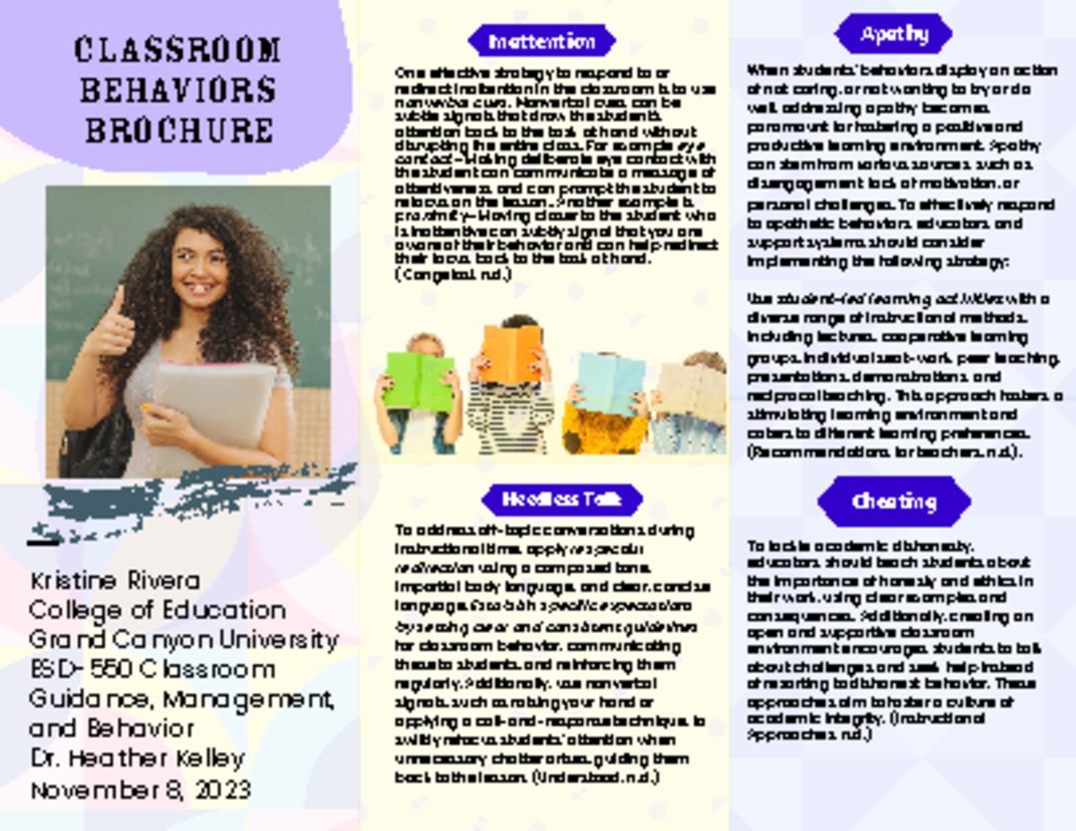 Rivera Classroom Behaviors Brochure - Classroom Behaviors Brochure ...