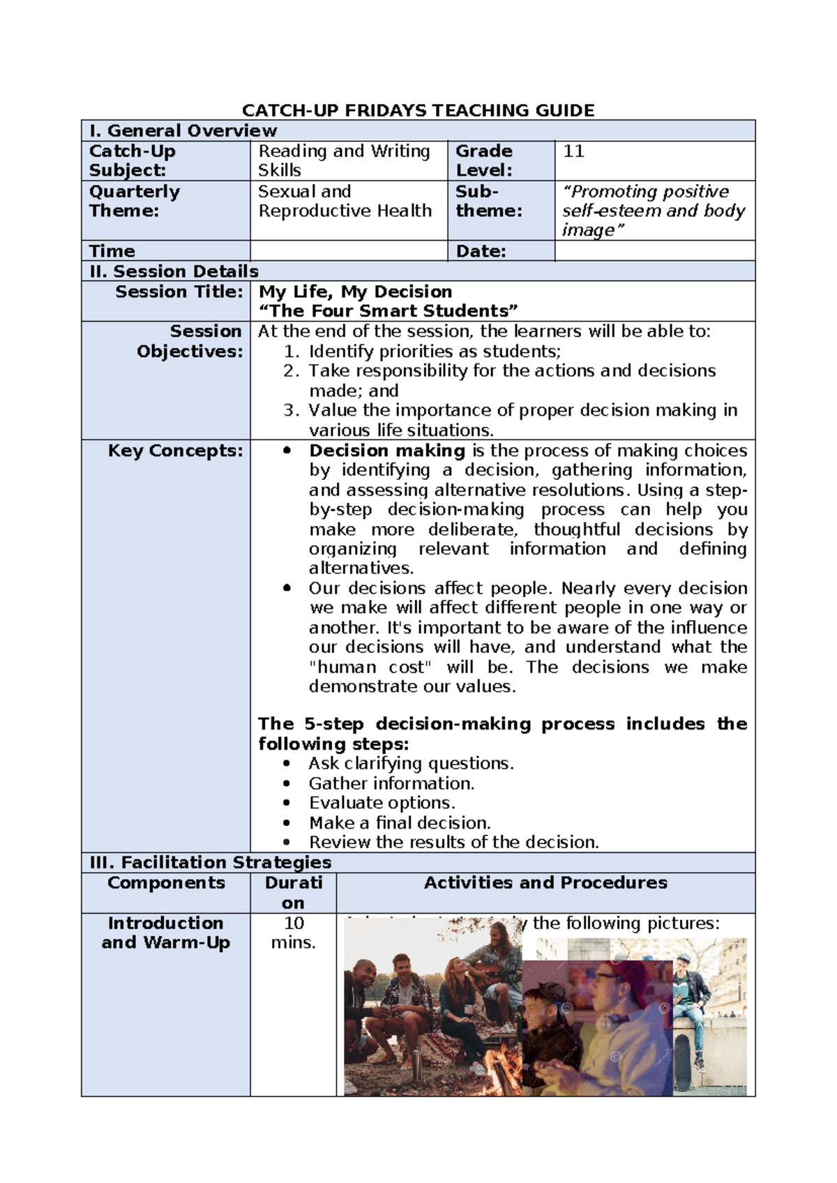 DLL-DEAR - Catch up Friday Lesson Plan in Reading and Writing - CATCH-UP FRIDAYS TEACHING GUIDE ...