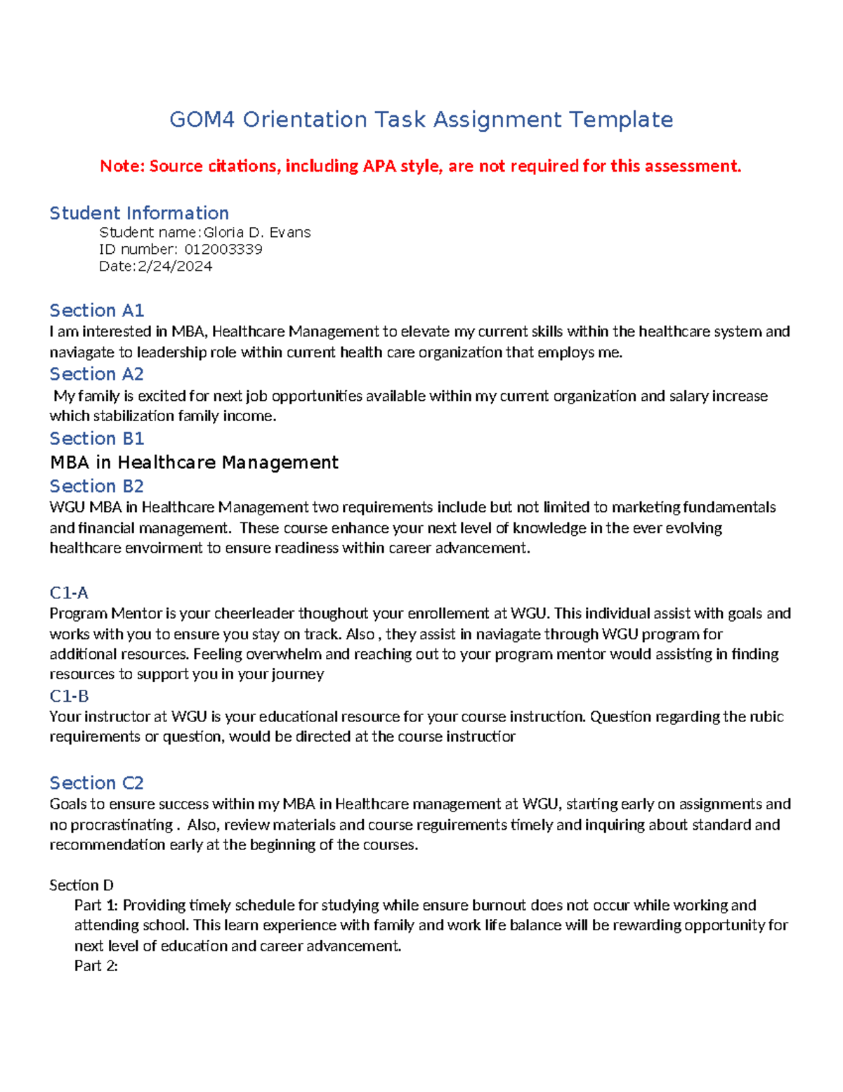 Gloriaorat task - GOM4 Orientation Task Assignment Template Note ...