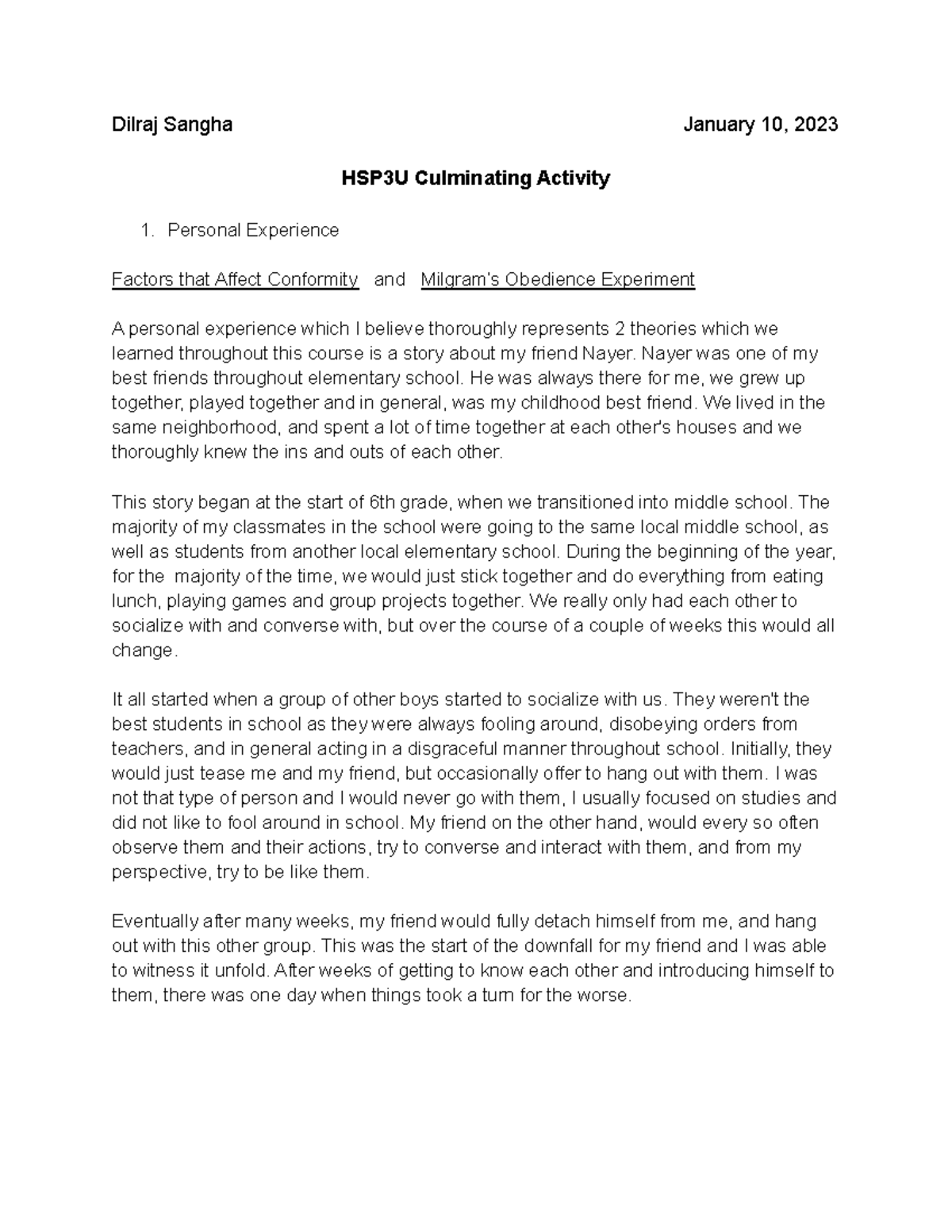 HSP3U Culminating Activity - Dilraj - Dilraj Sangha January 10, 2023 ...