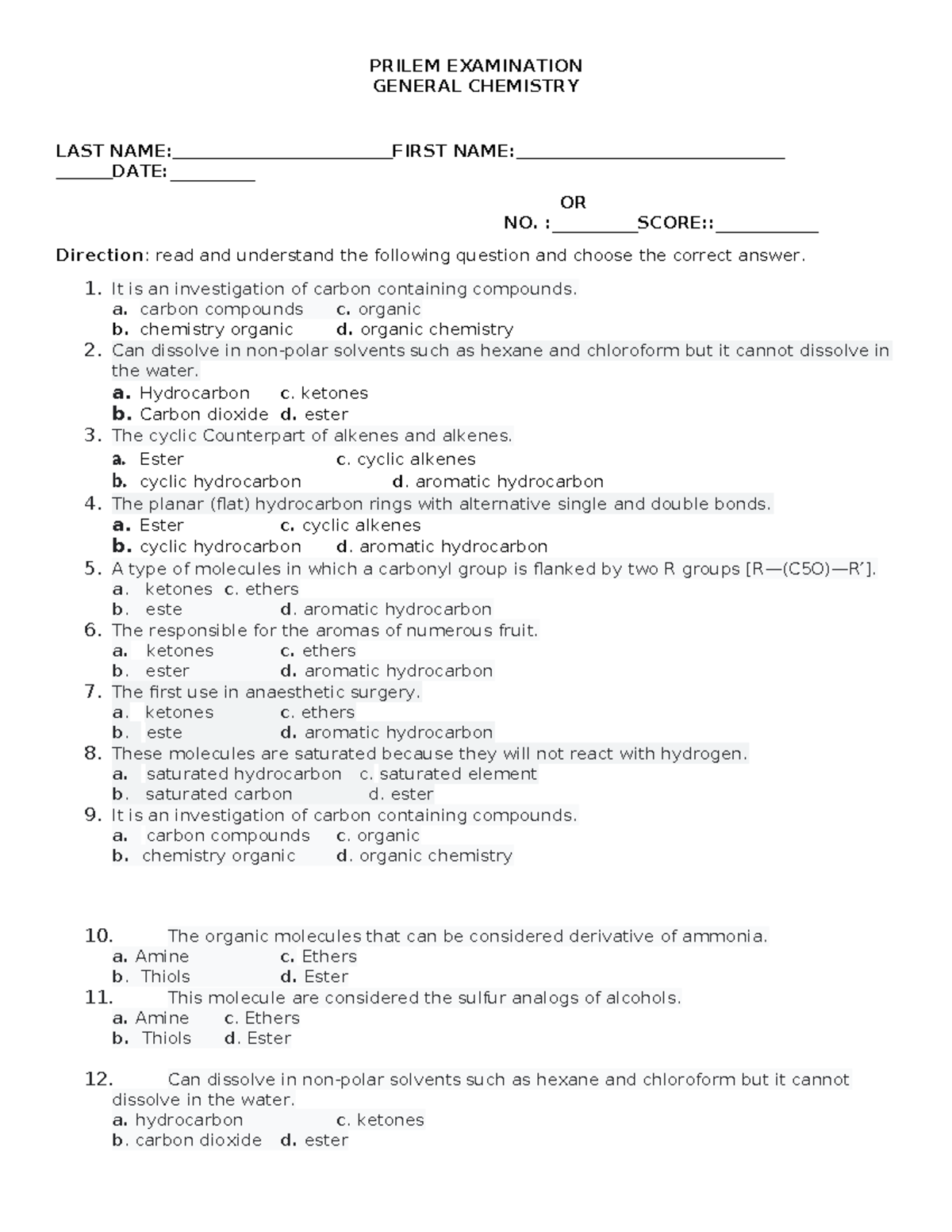 Prilem Examination Second Semester 23-24 - PRILEM EXAMINATION GENERAL ...