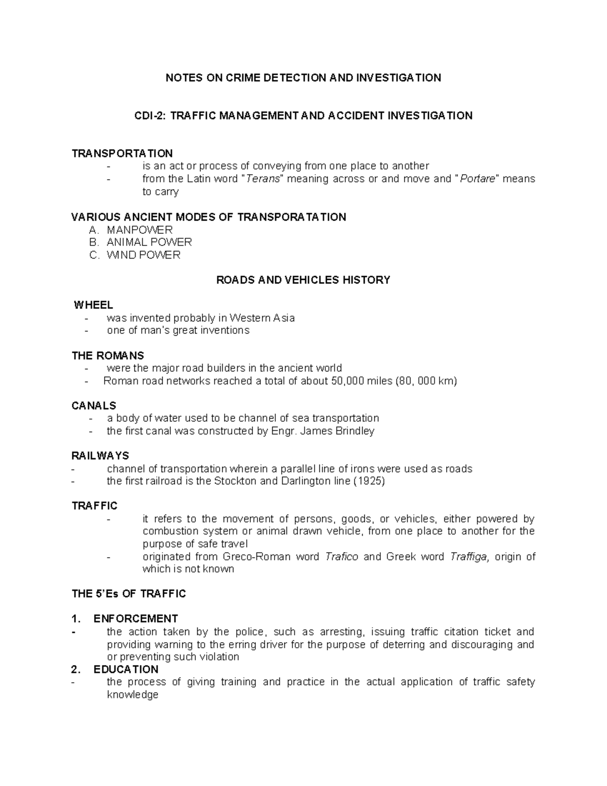 (CDI 2) Traffic Management AND Accident Investigation - NOTES ON CRIME ...