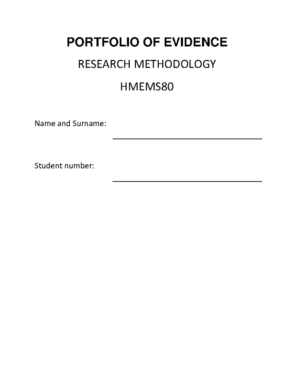Portfolio Of Evidence HMEMS80 2024 - PORTFOLIO OF EVIDENCE RESEARCH ...