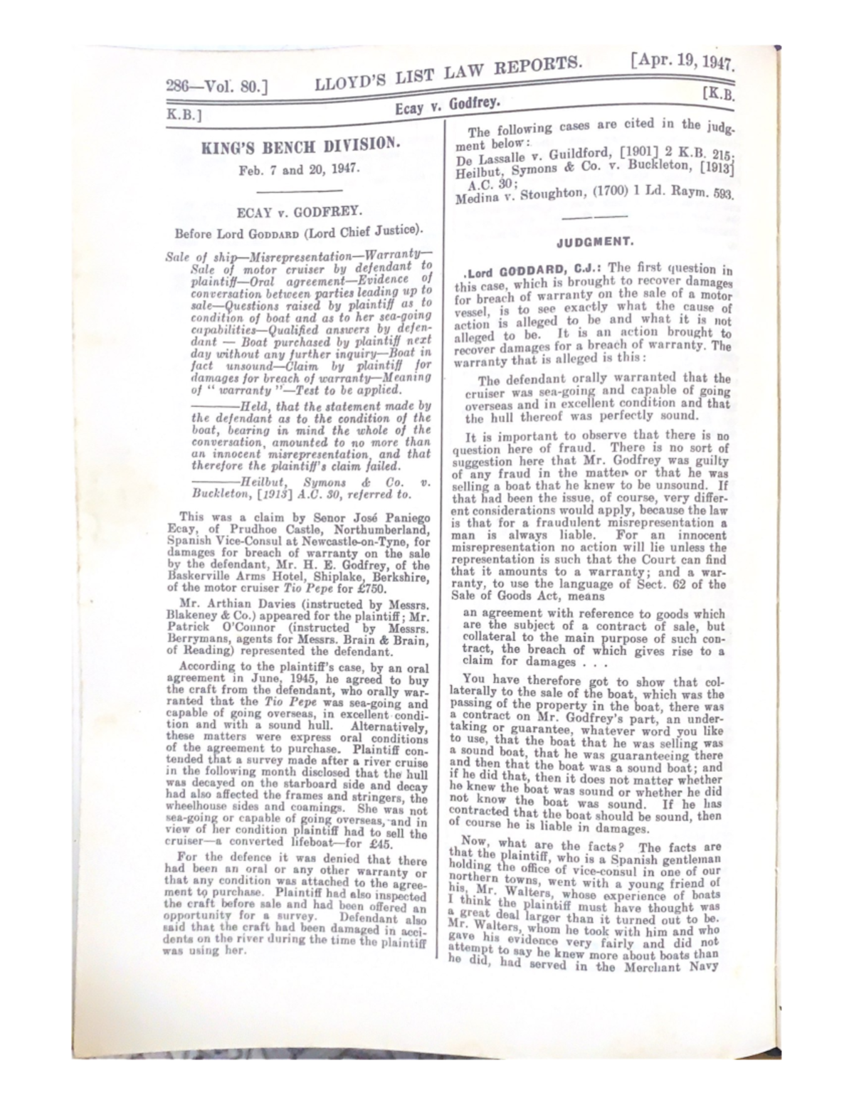 Ecay v Godfrey - Law of contract - Studocu