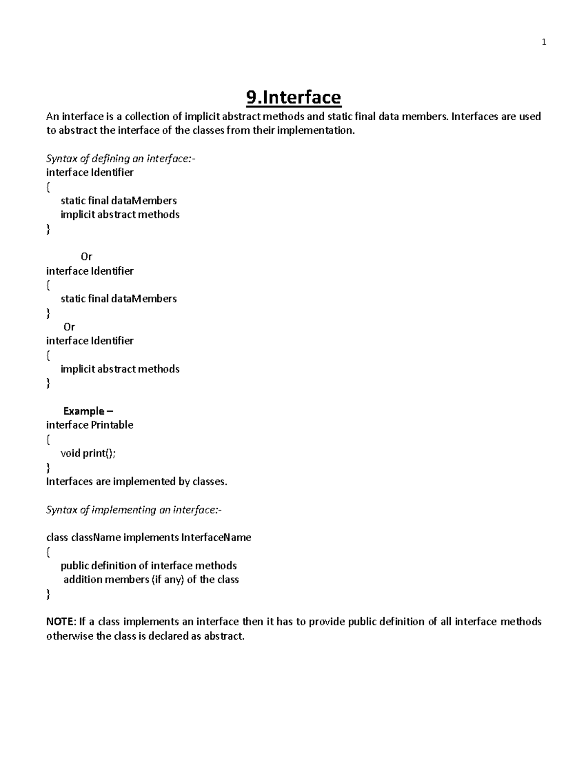9 Interface Java 9 An Interface Is A Collection Of Implicit