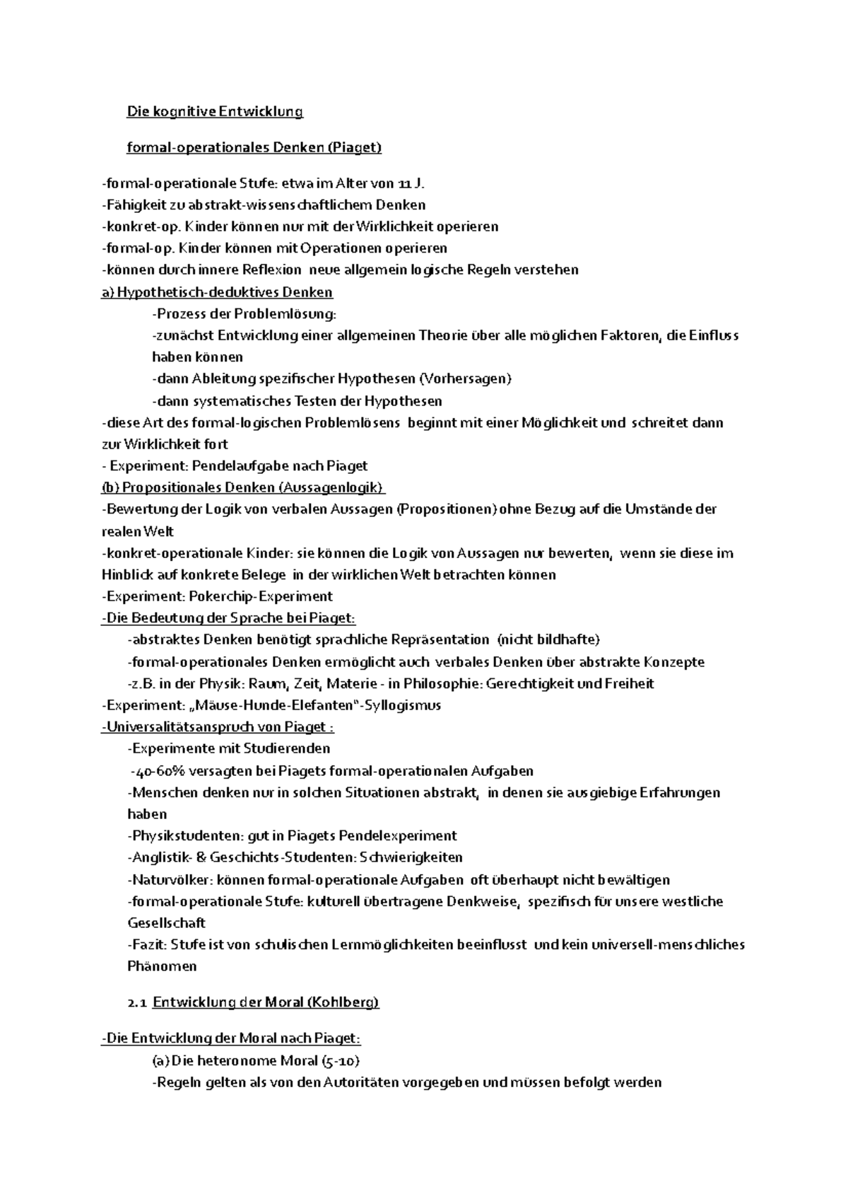 Die kognitive Entwicklung - Die kognitive Entwicklung formal ...