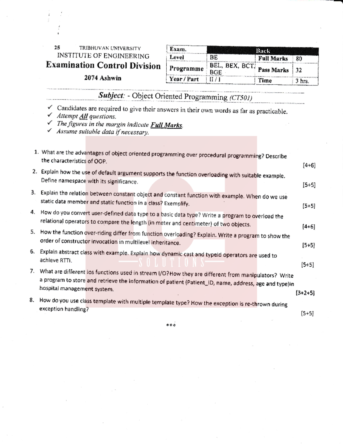 Object Oriented Programming (CT501) (old questions) - 25 TRIBHUVAN UNIVERSITY INSTITUTE OF - Studocu