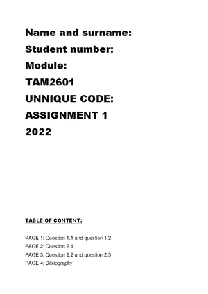 TAM2601 2019 10 E 1 - Exam question paper - Studocu