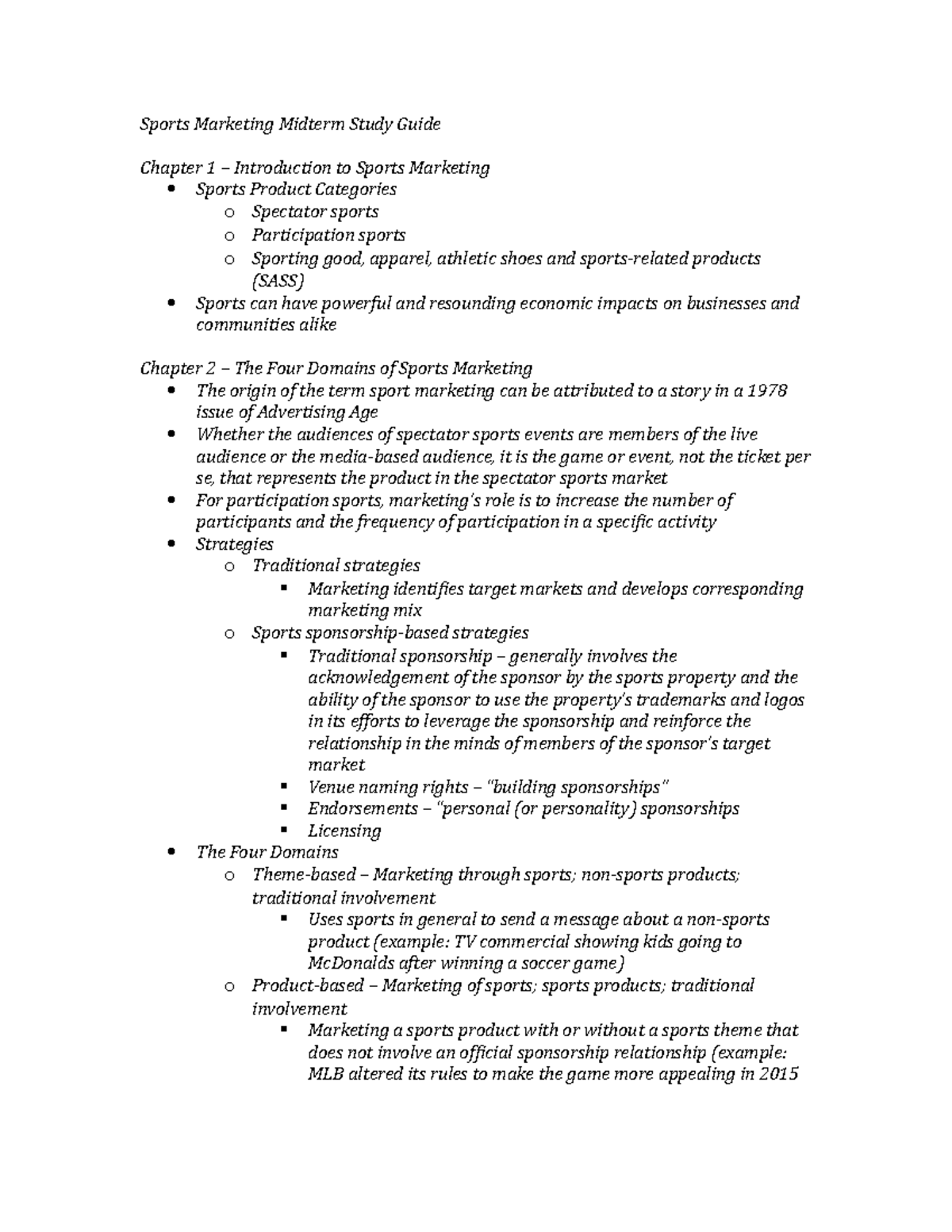 Sports Marketing Midterm Textbook Notes - Sports Marketing Midterm ...