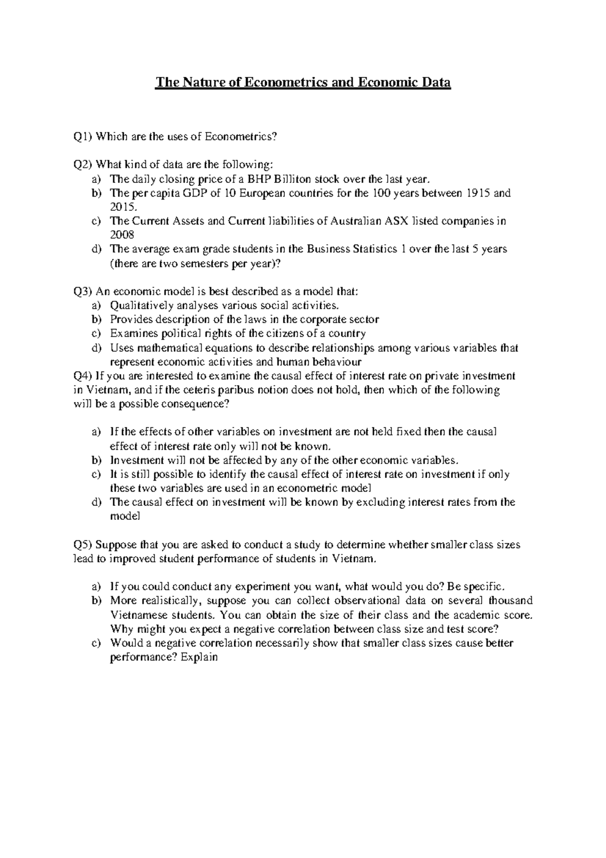 W1 The Nature Of Econometrics And Economic Data The Nature Of Econometrics And Economic Data