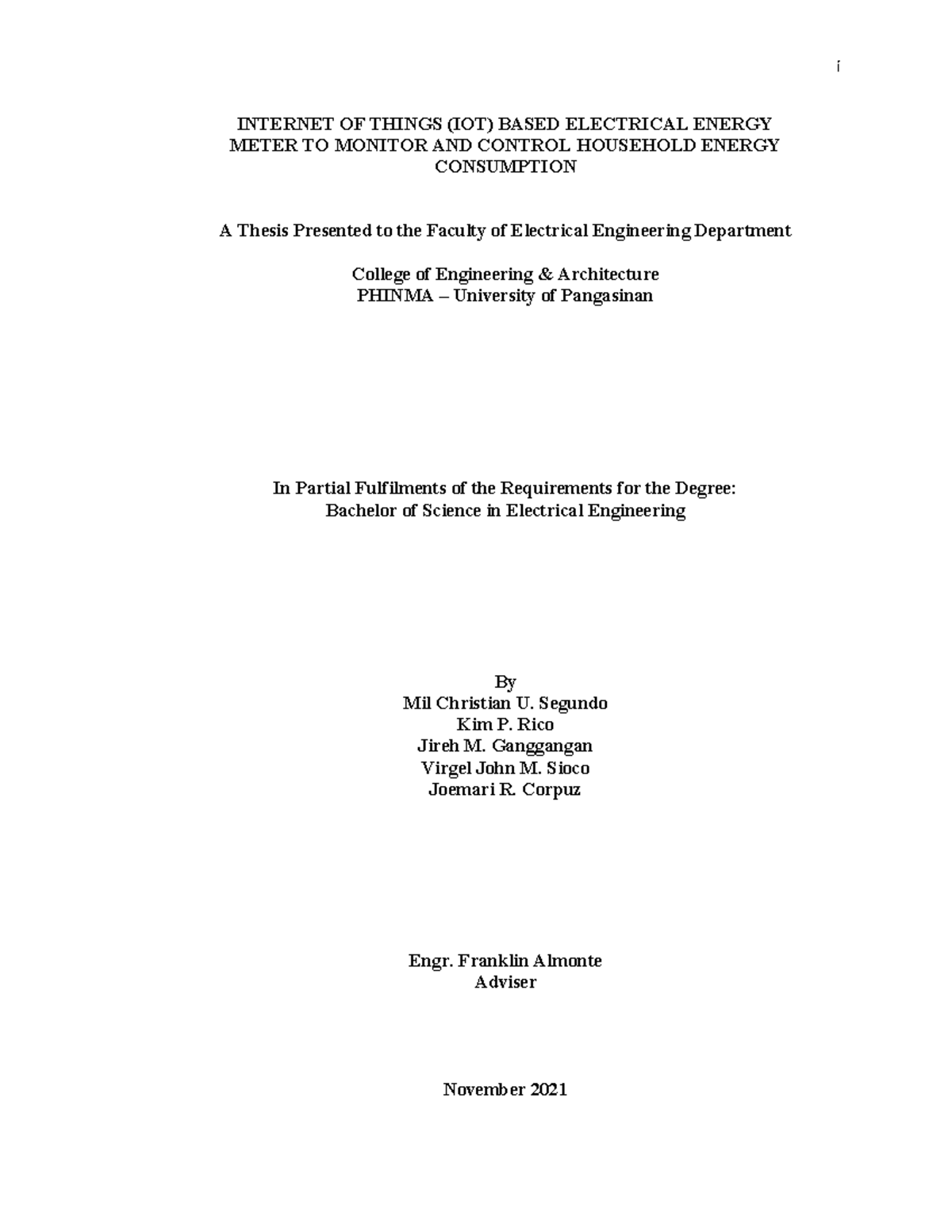 INTERNET OF THINGS (IOT) BASED ELECTRICAL ENERGY METER - Segundo Kim P ...