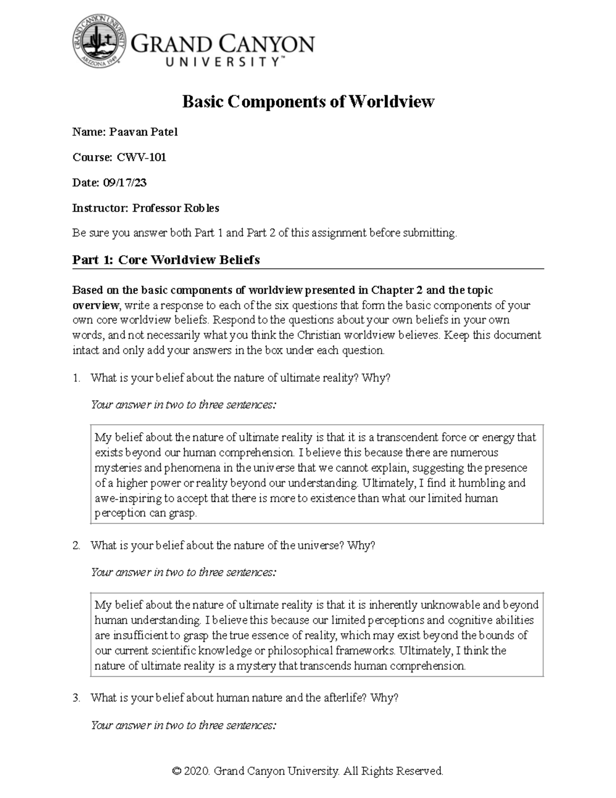 Basic components of Worldview - Basic Components of Worldview Name ...