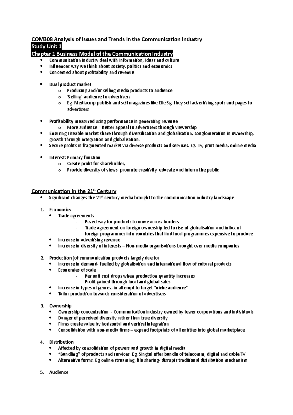COM308 Notes - Summary Analysis of Issues and Trends in the ...