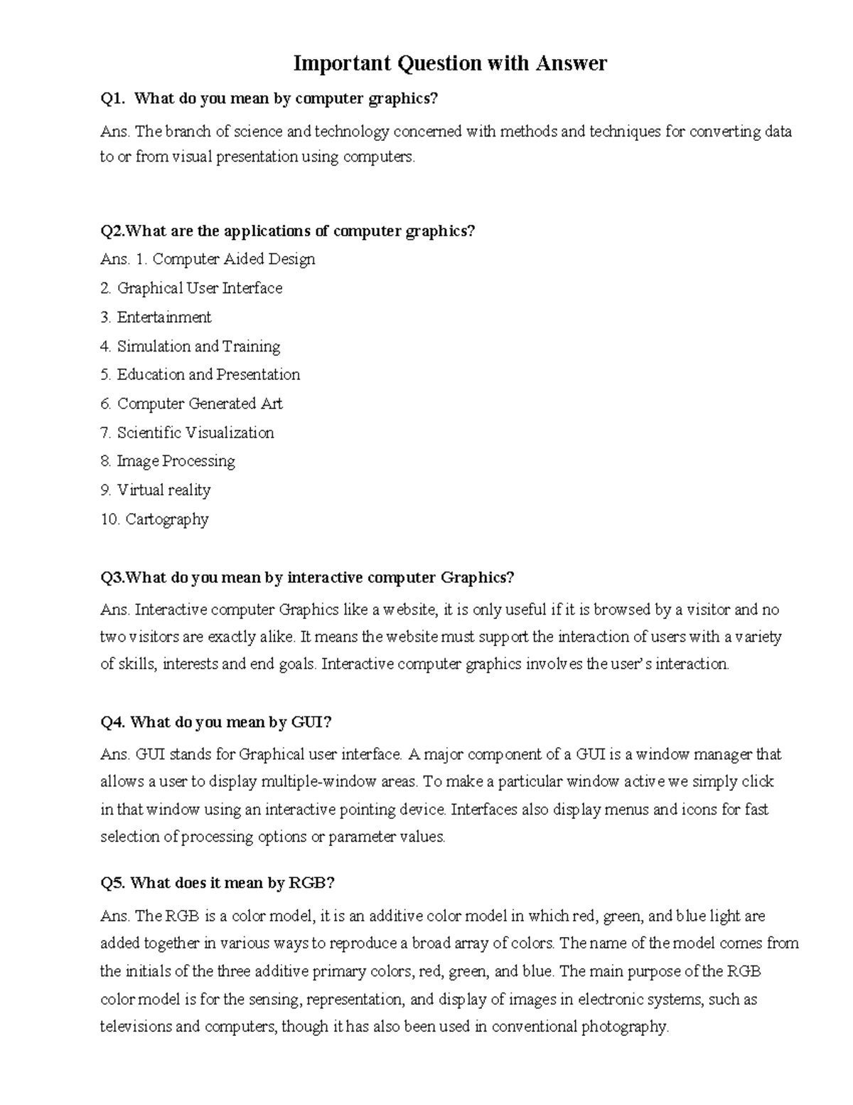 Uploads Question Bank btech 4sem cse CG Important Question with Answer ...