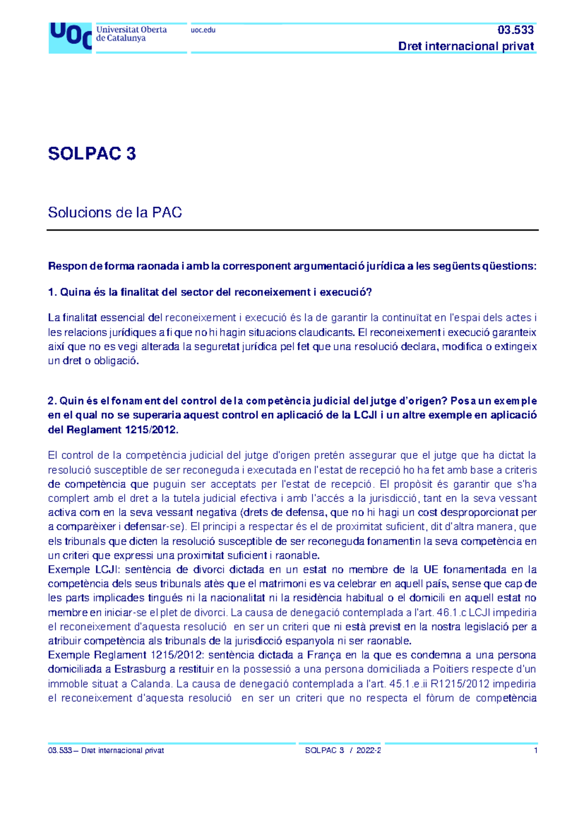 03533 Solpac 3 2022 2 - Solucions PACS - Dret internacional privat - UOC - Studocu