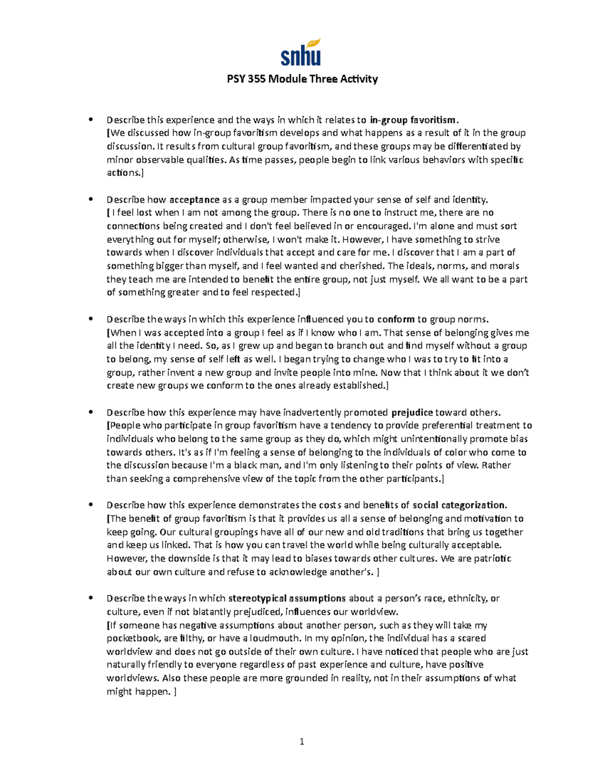 PSY 355 Module Three Activity - PSY 355 Module Three Activity Describe ...