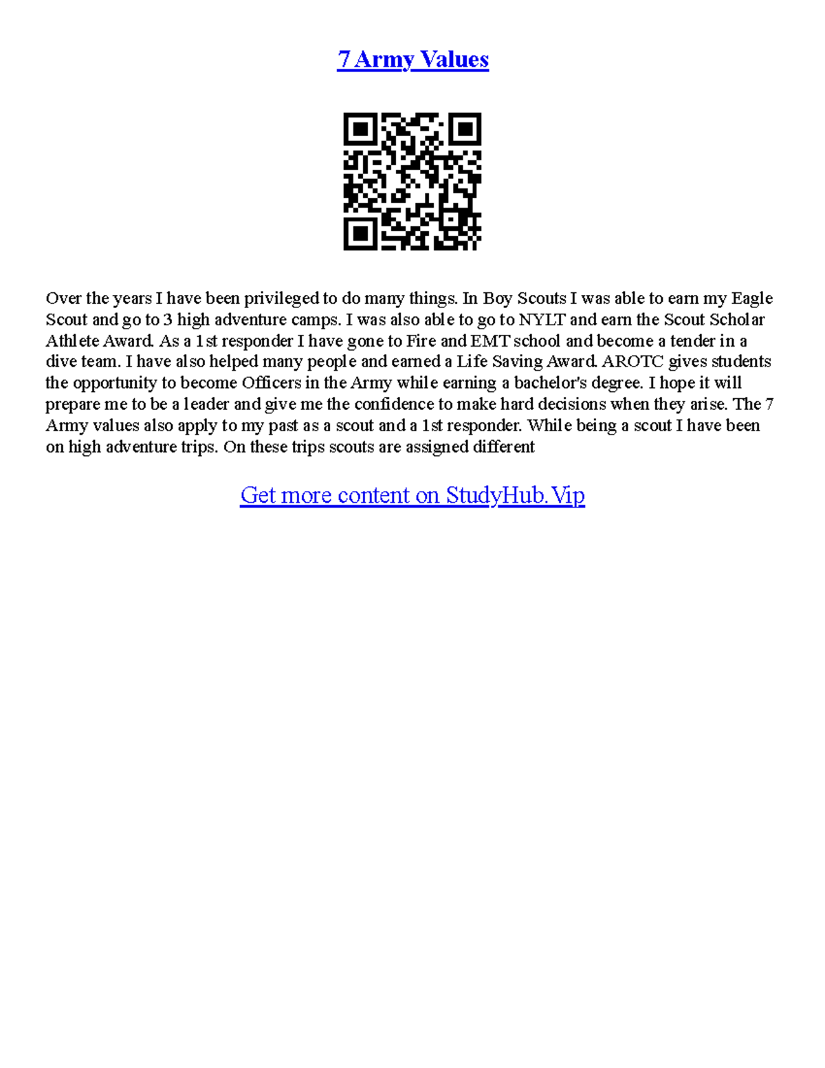 7 Army Values Essay - 7 Army Values Over the years I have been ...