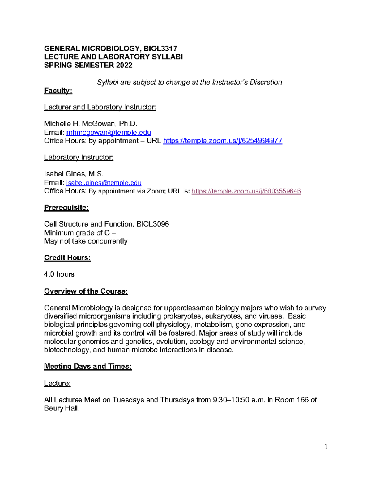 Syllabi Gen Micro Biol3317 Spring 2022 1 General Microbiology Biol