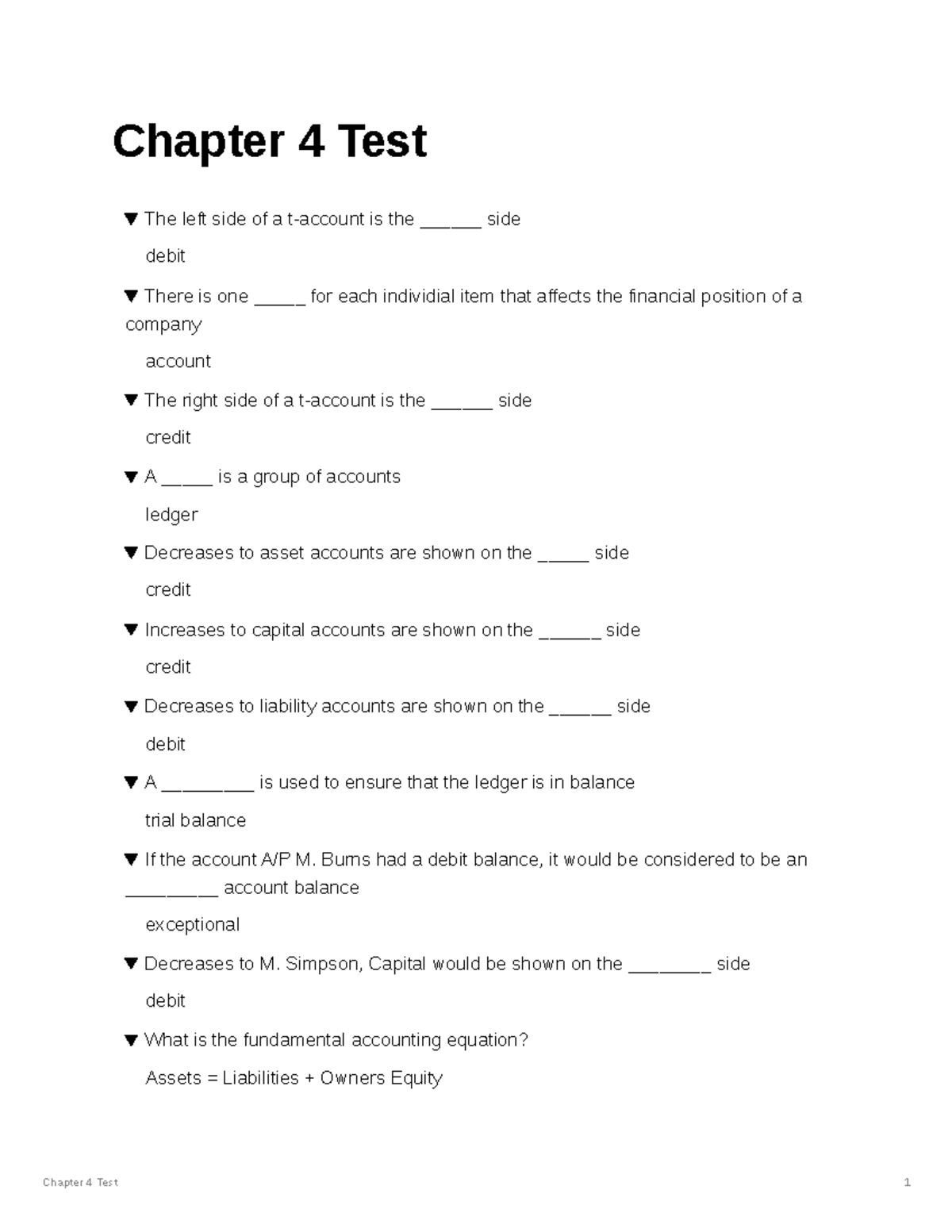 Grade 11 Accounting - Chapter 4 Test - Chapter 4 Test The left side of ...