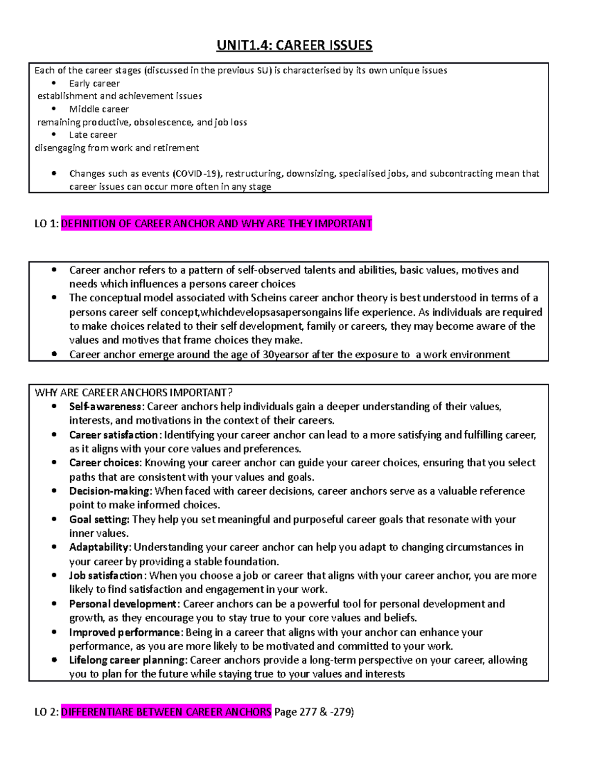Summary unit 1.4 bdo329 - UNIT1: CAREER ISSUES Each of the career ...