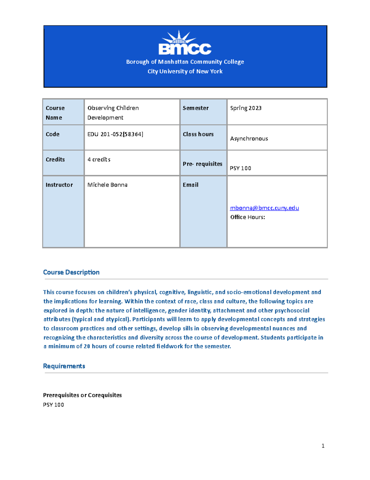 Spring 2023 Asynchronous Syllabus - Course Name Observing Children ...