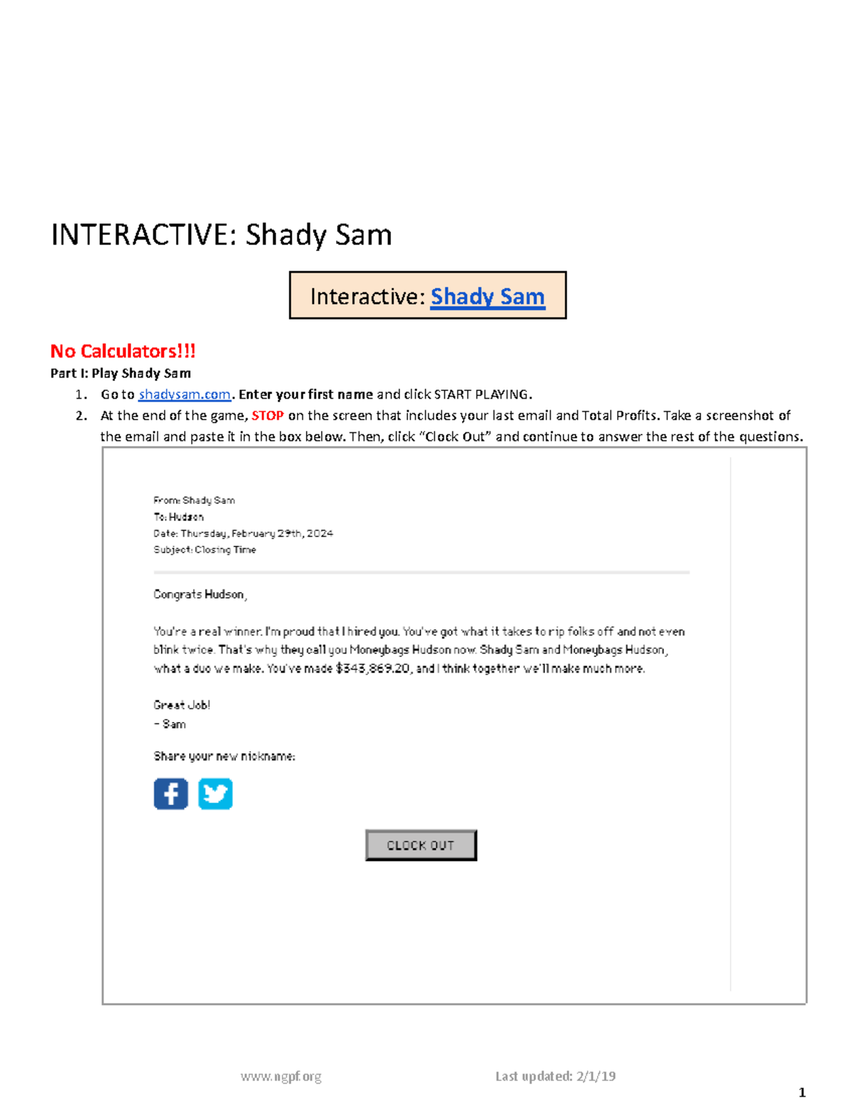 Economics and Personal Finance: Shady Sam - INTERACTIVE: Shady Sam ...