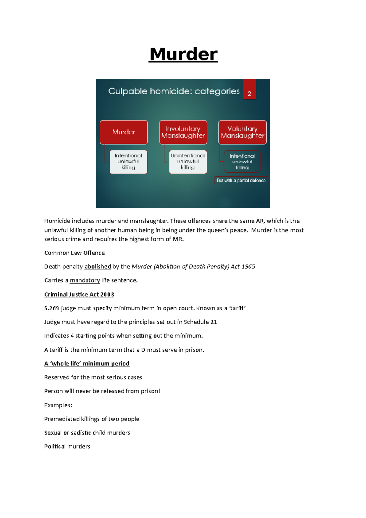 Murder - Murder Homicide includes murder and manslaughter. These ...