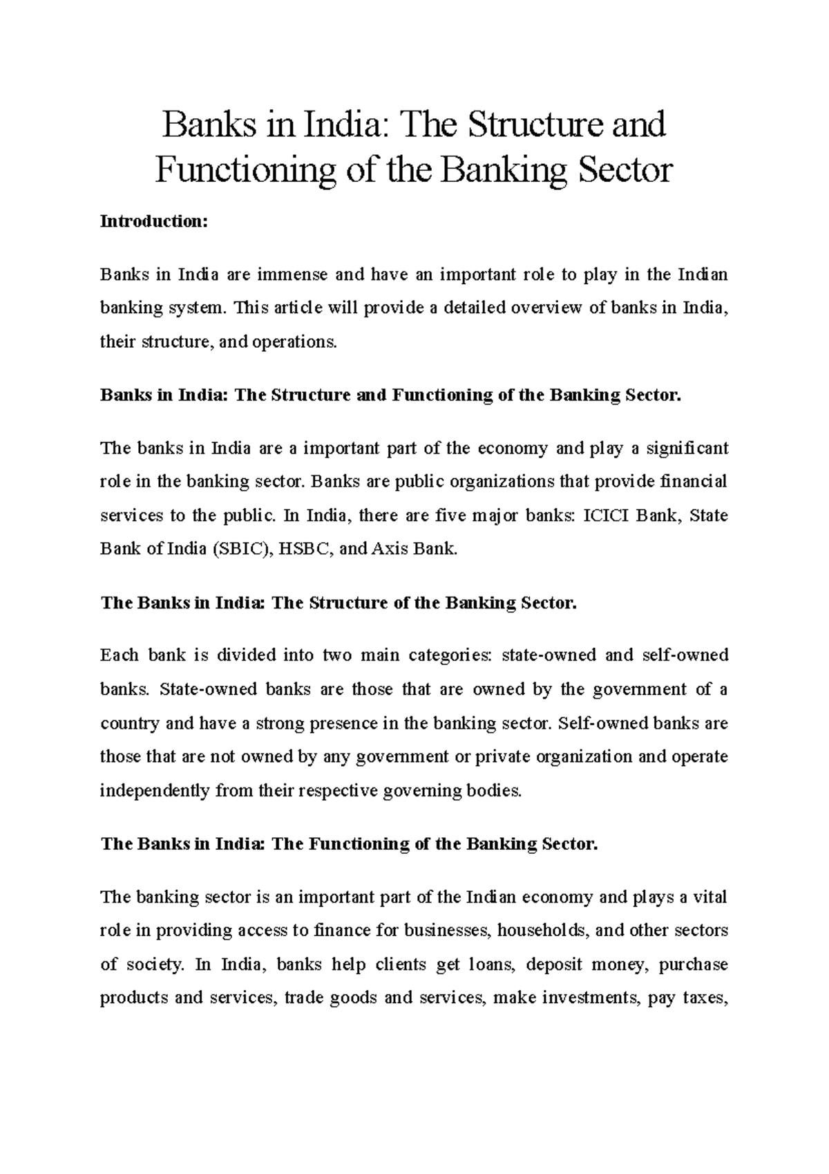 Banks in India The Structure and Functioning of the Banking Sector ...