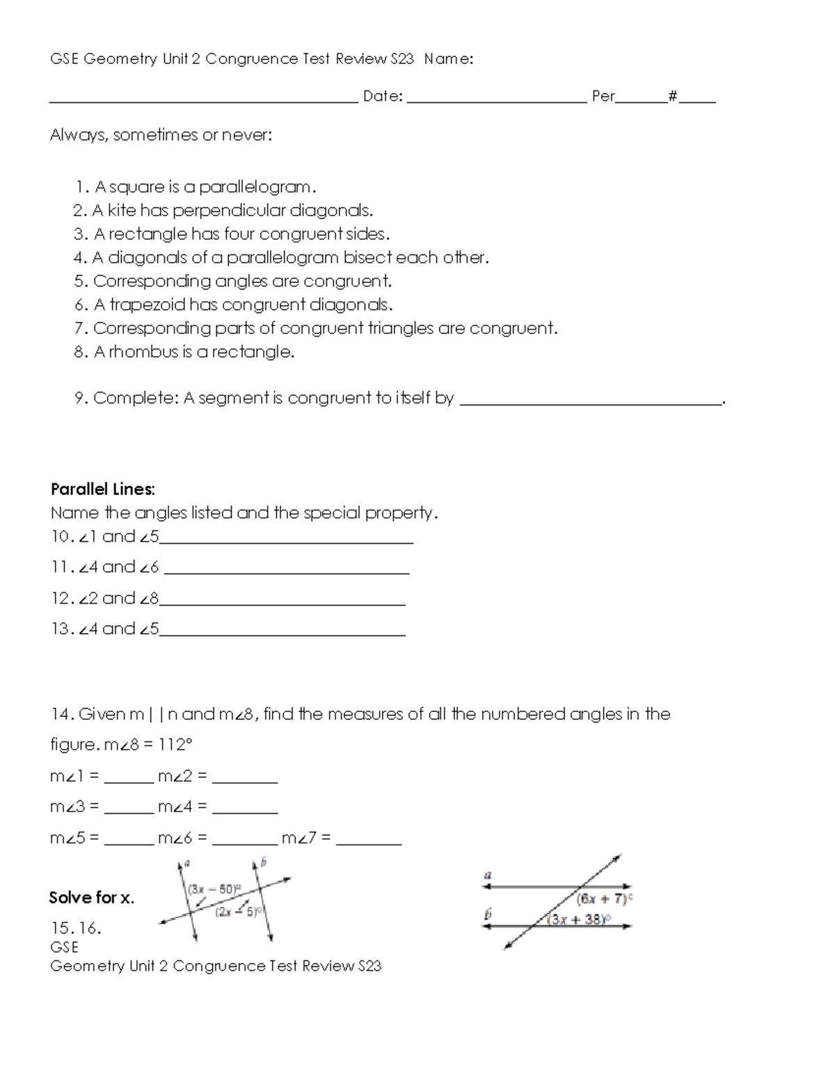 Day 24 Congruence Test Review S23 - A kite has perpendicular diagonals ...