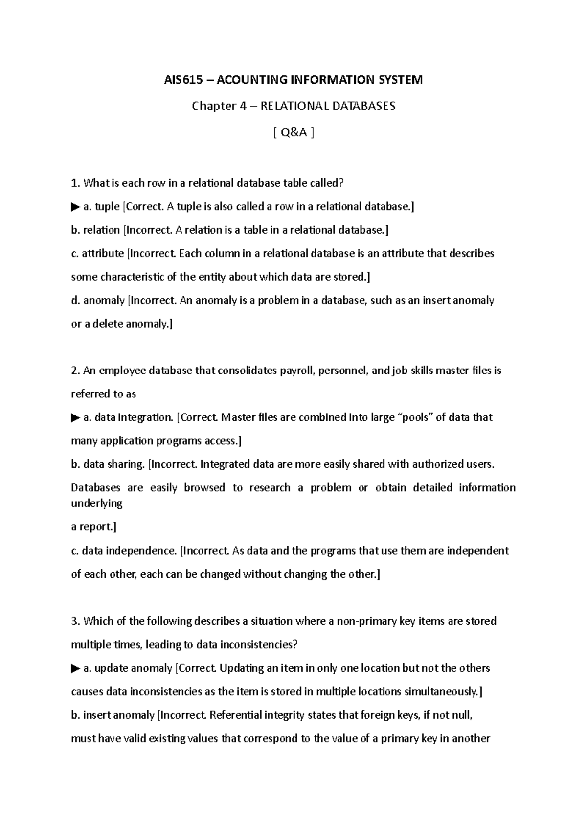 AIS615 Q&AChapter 4 - AIS615 – ACOUNTING INFORMATION SYSTEM Chapter 4 ...