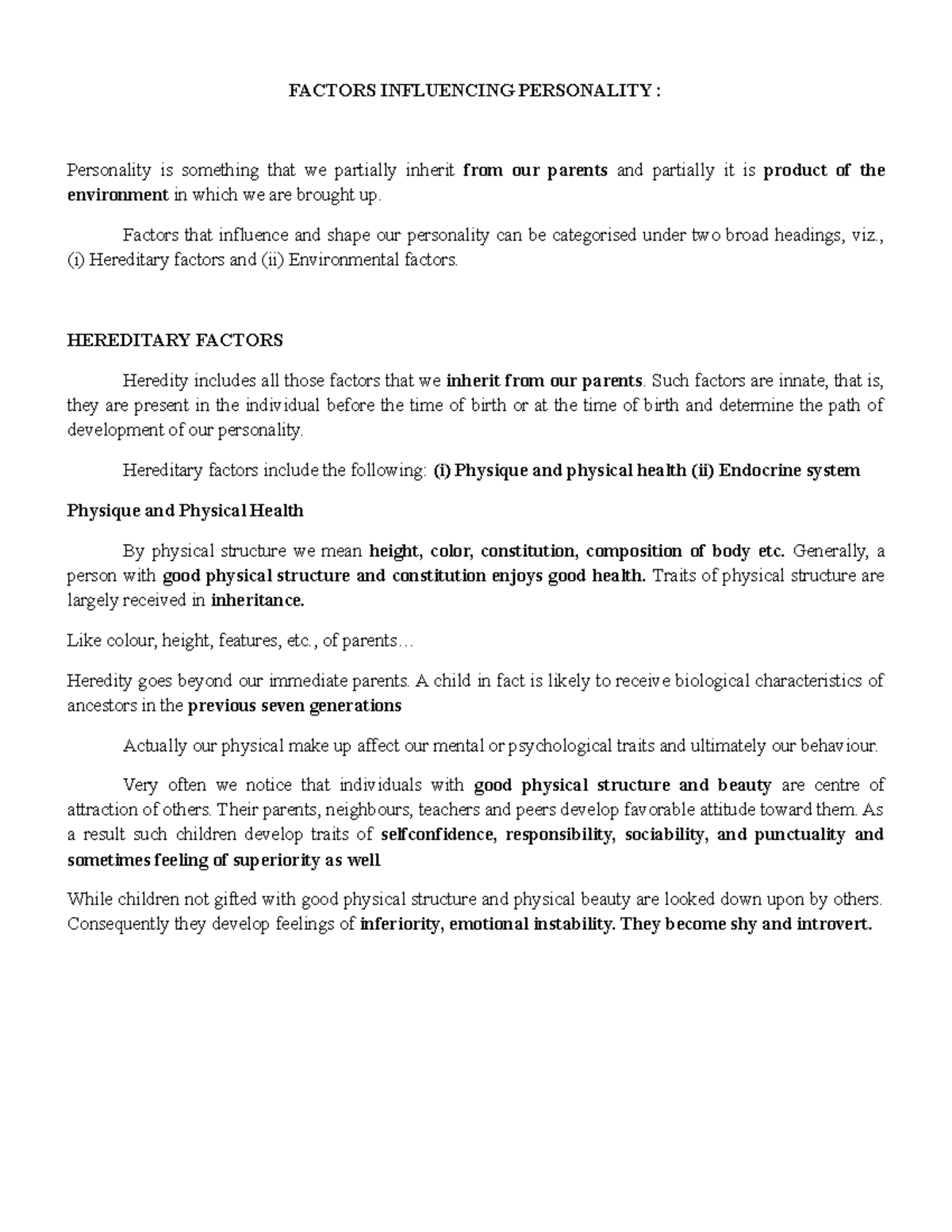 Factors Influencing Personality - FACTORS INFLUENCING PERSONALITY ...
