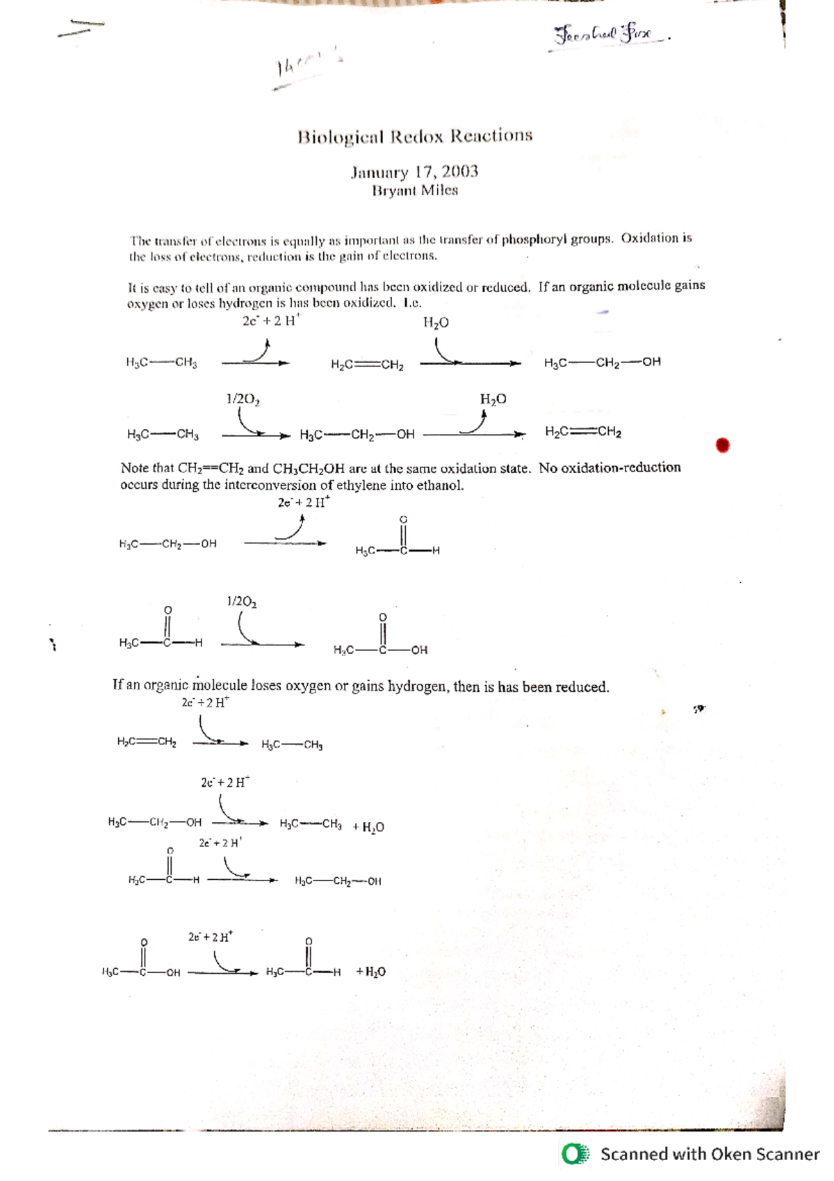Note8(biological redox reactions) - MSC Chemistry - Studocu