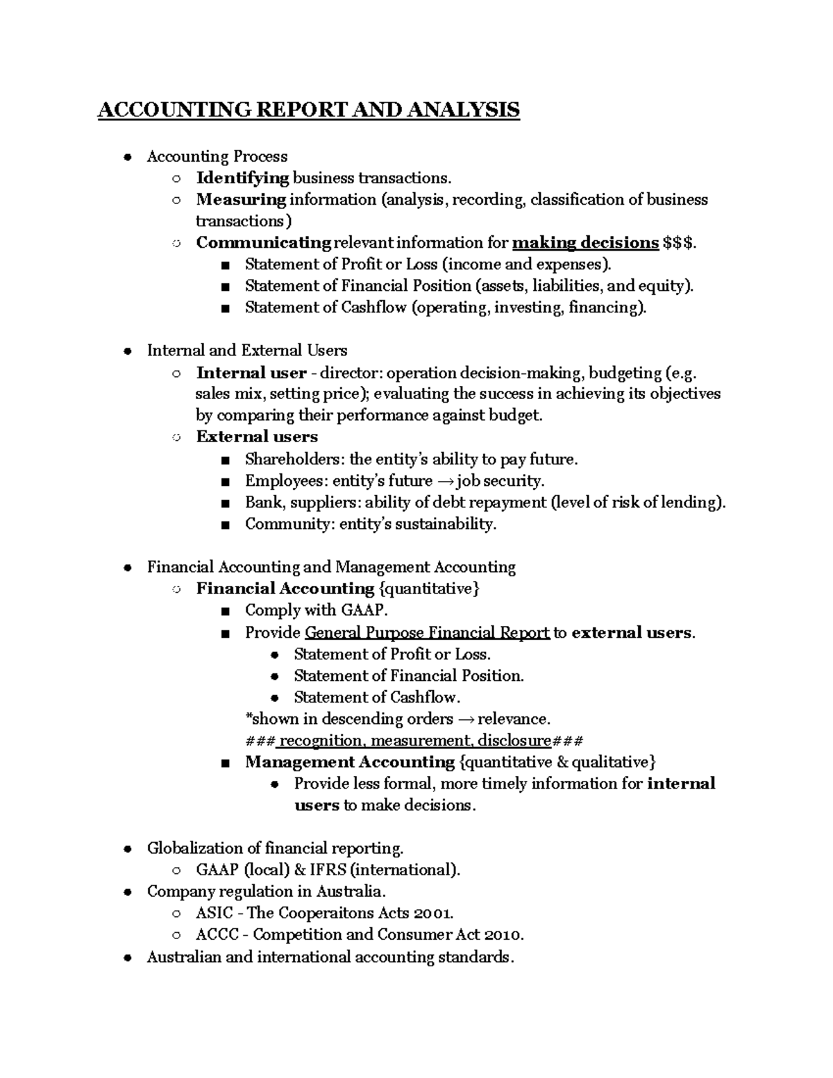 ARA - Overall Summary - ACCOUNTING REPORT AND ANALYSIS Accounting ...