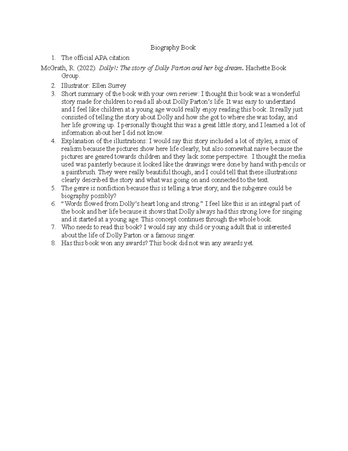 Biography book - assignment - Biography Book The official APA citation ...