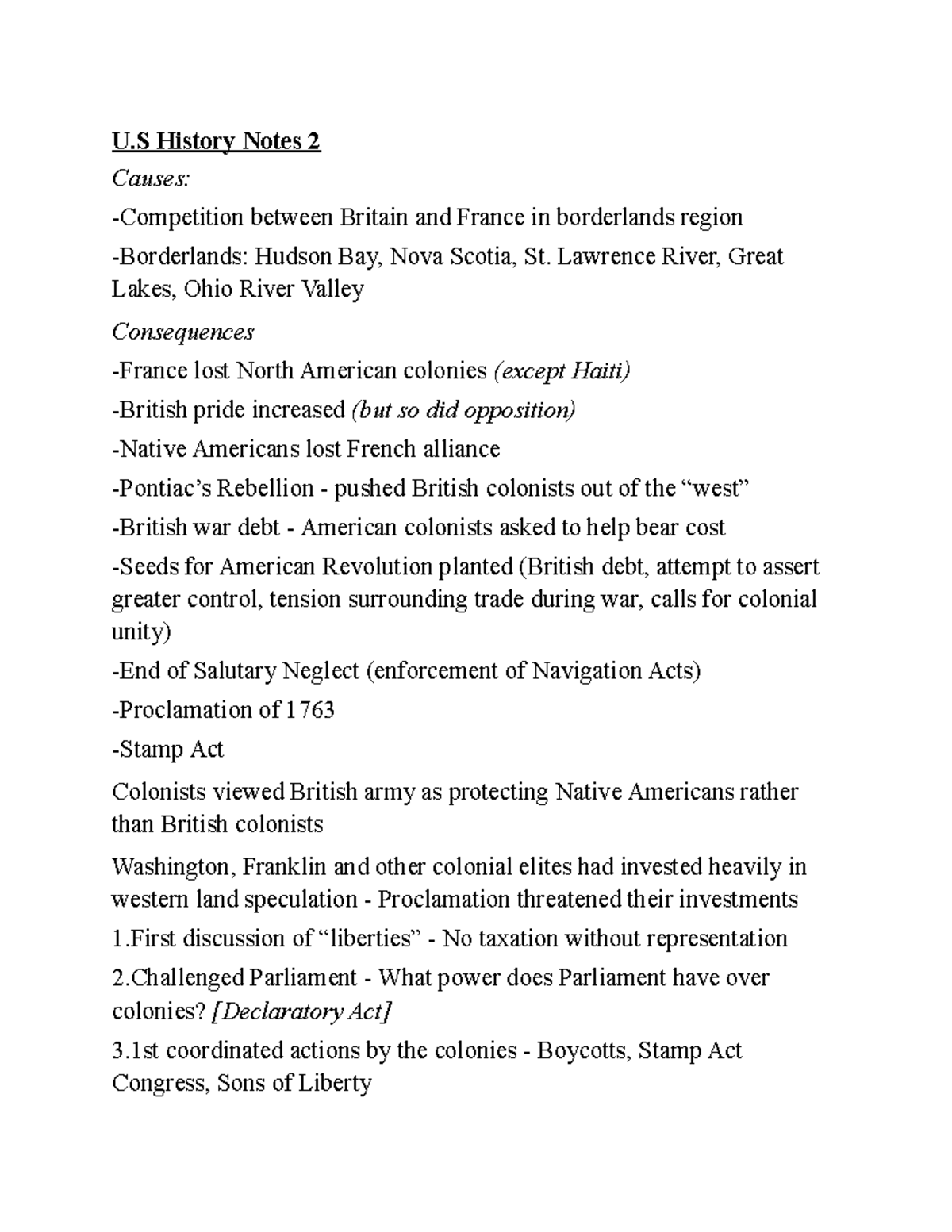 U.S History Notes 2 - hope this helps! - U History Notes 2 Causes ...
