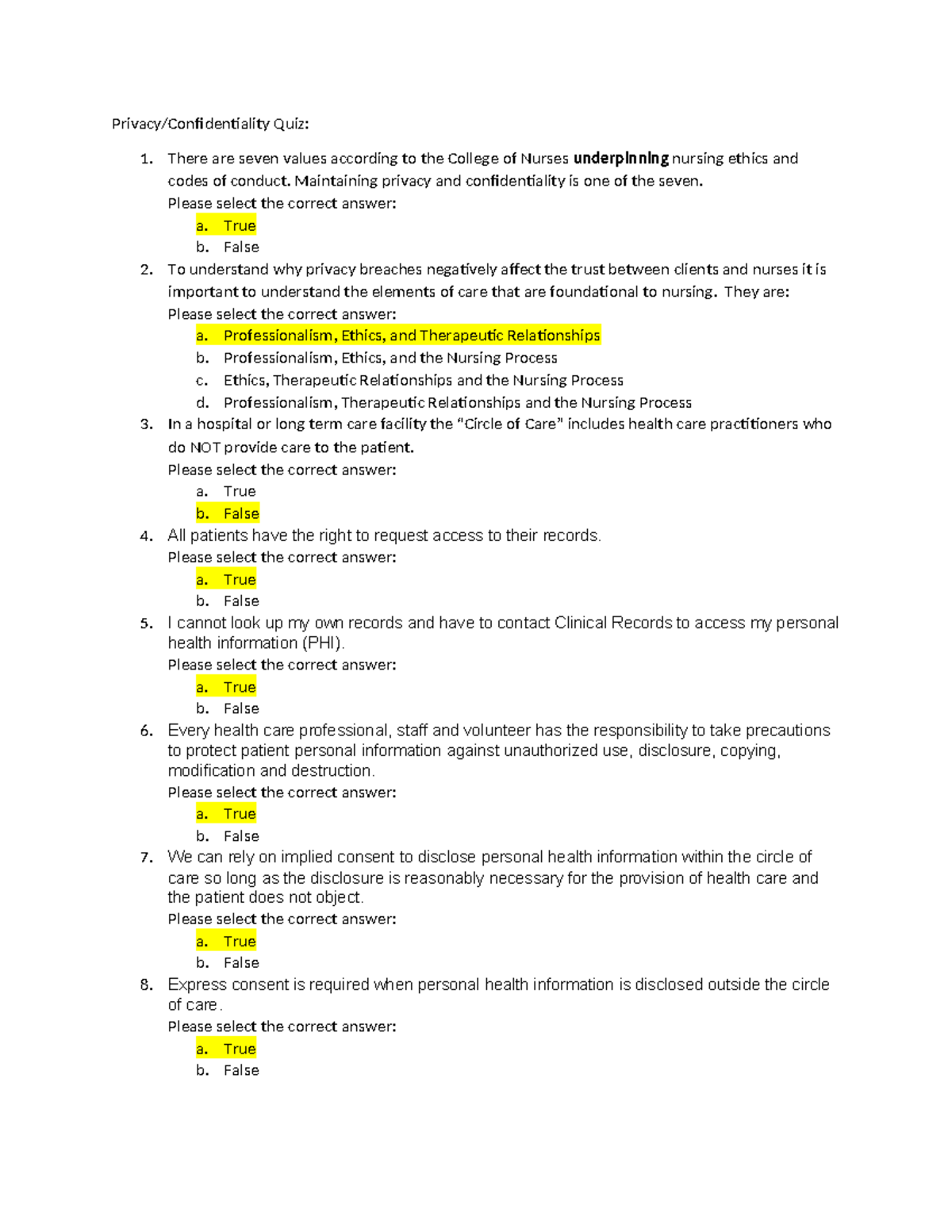 Privacy Confidentiality Quizz - Privacy/Confidentiality Quiz: 1. There ...