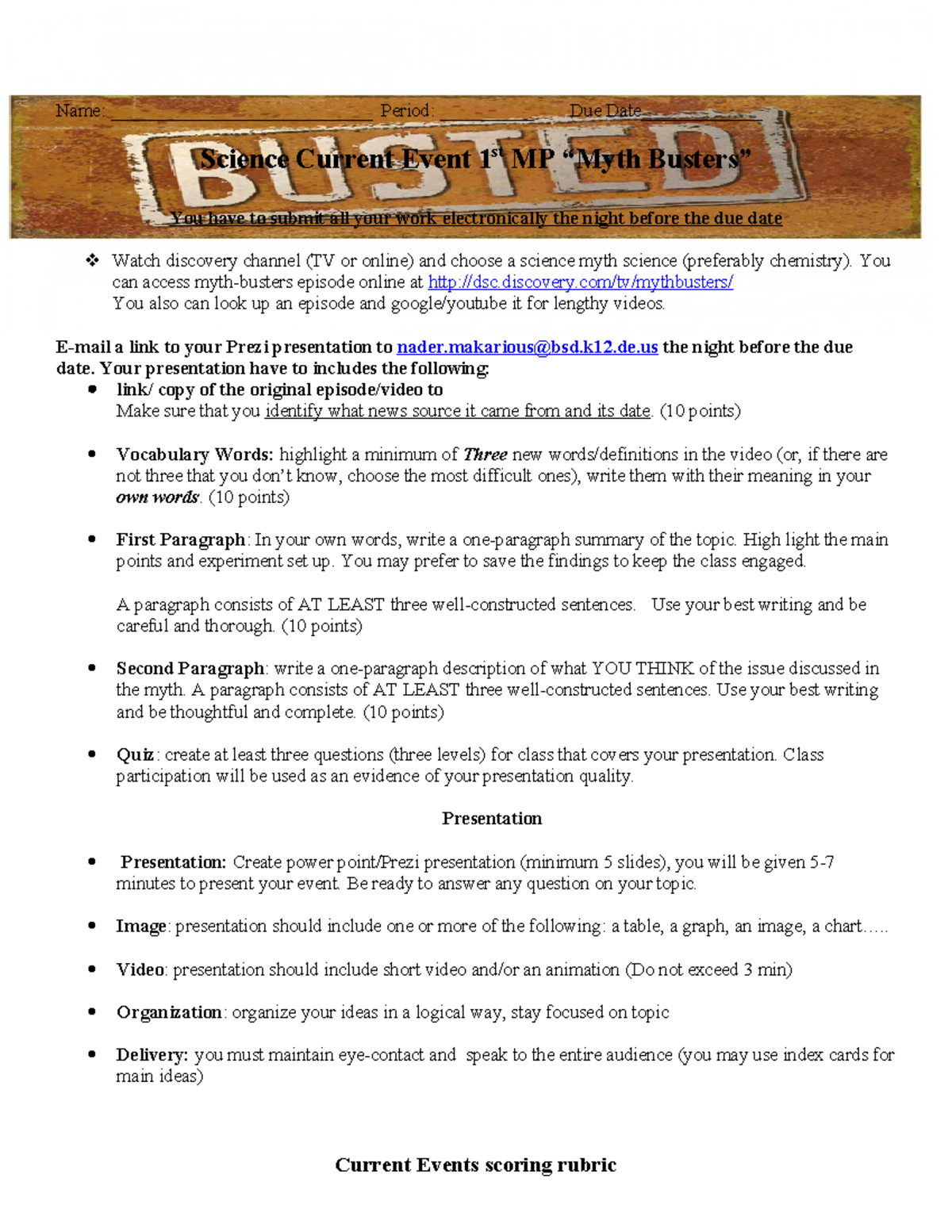 Current Events myth buster 1st MP 2016 - Name ...