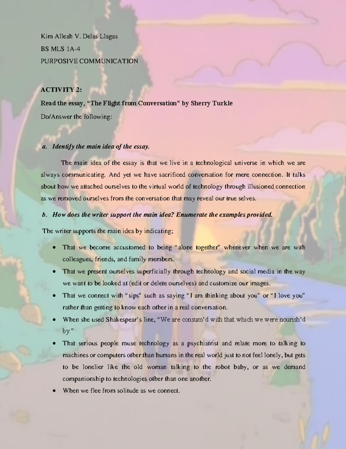 ACT 2 The fligh from Conversatio- PURC111 BS MLS - Kim Alleah V. Delas ...