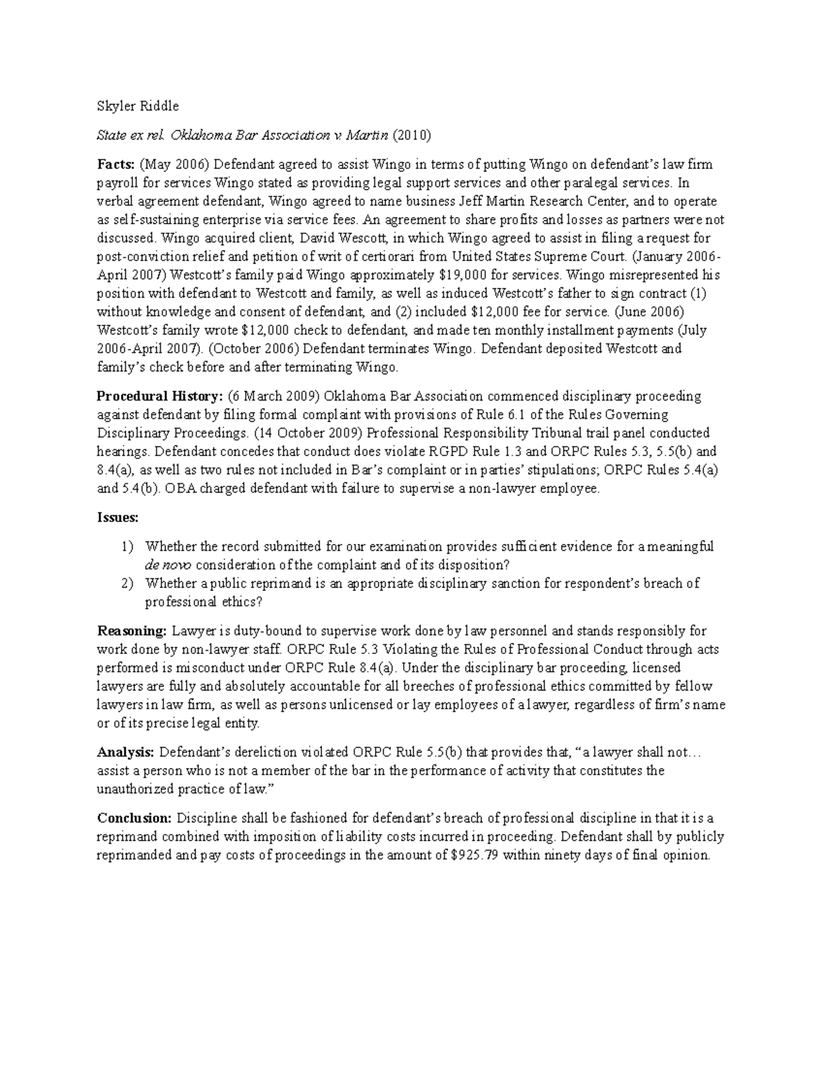 Oklahoma Bar Association v. Martin - Skyler Riddle State ex rel ...