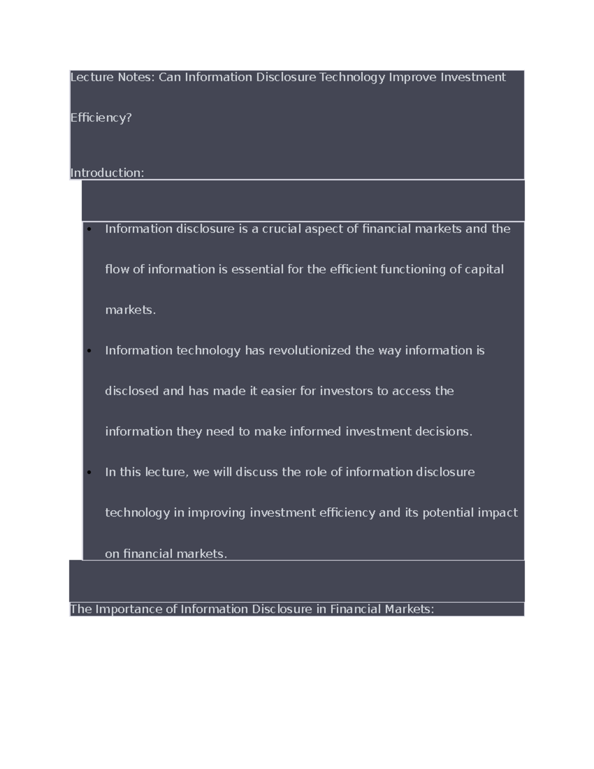 Lecture Notes disclosure tech - Lecture Notes: Can Information ...