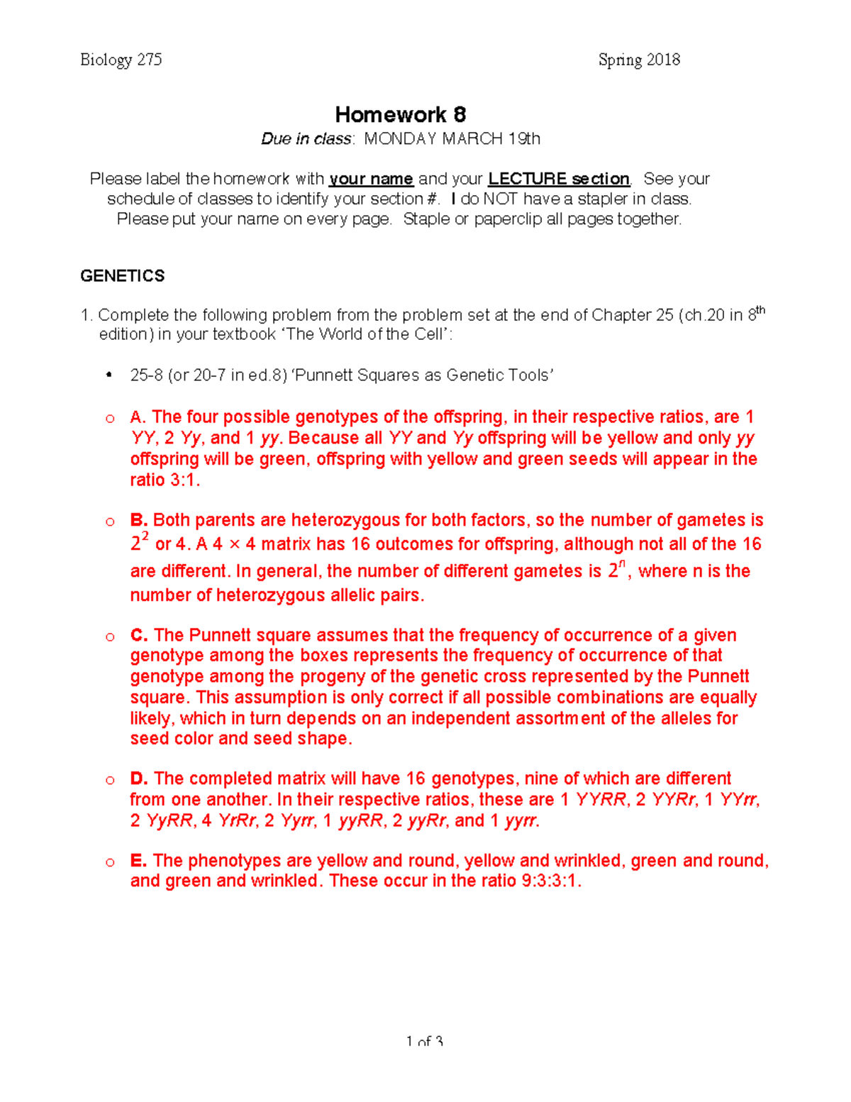 HW8KEY - Biol275: Cell and Molecular Biology with Dr. Porter - Biology ...