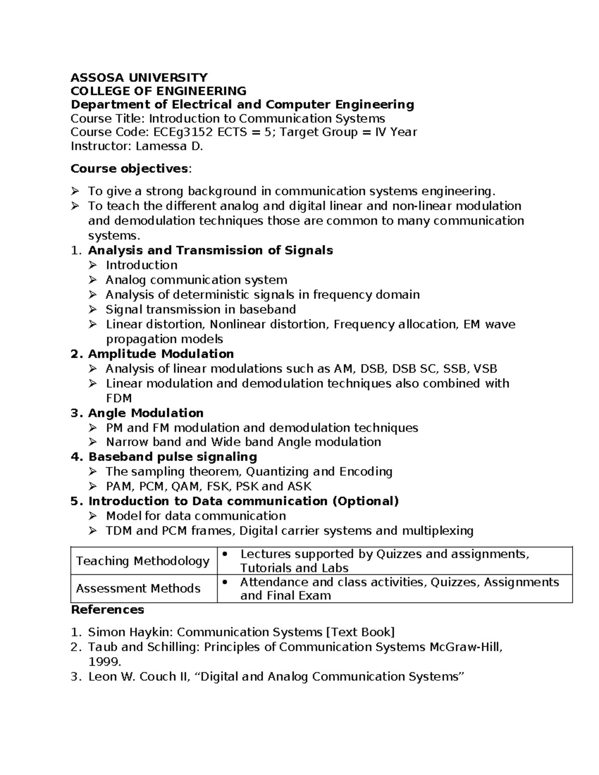 Assosa University - good - ASSOSA UNIVERSITY COLLEGE OF ENGINEERING ...